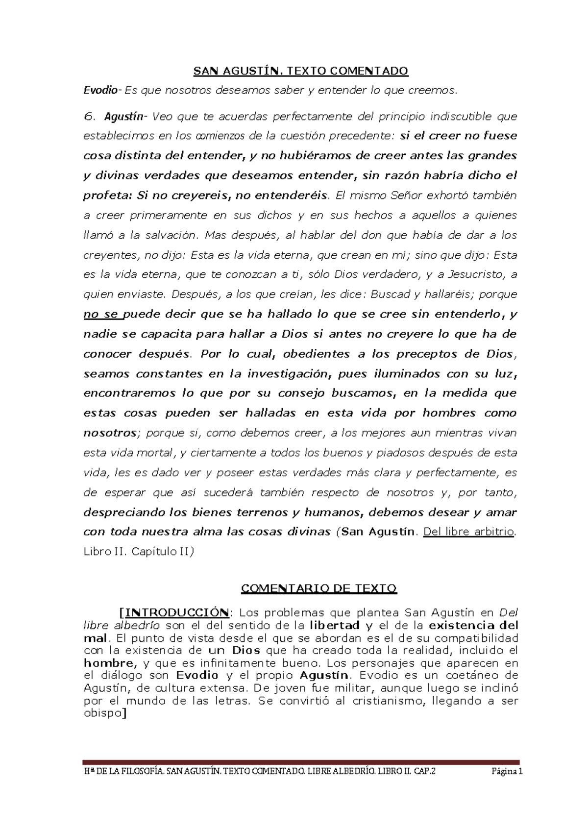 Agustínt Texto Comentado - Hª DE LA FILOSOFÍA. SAN AGUSTÍN. TEXTO COMENTADO. LIBRE ALBEDRÍO ...