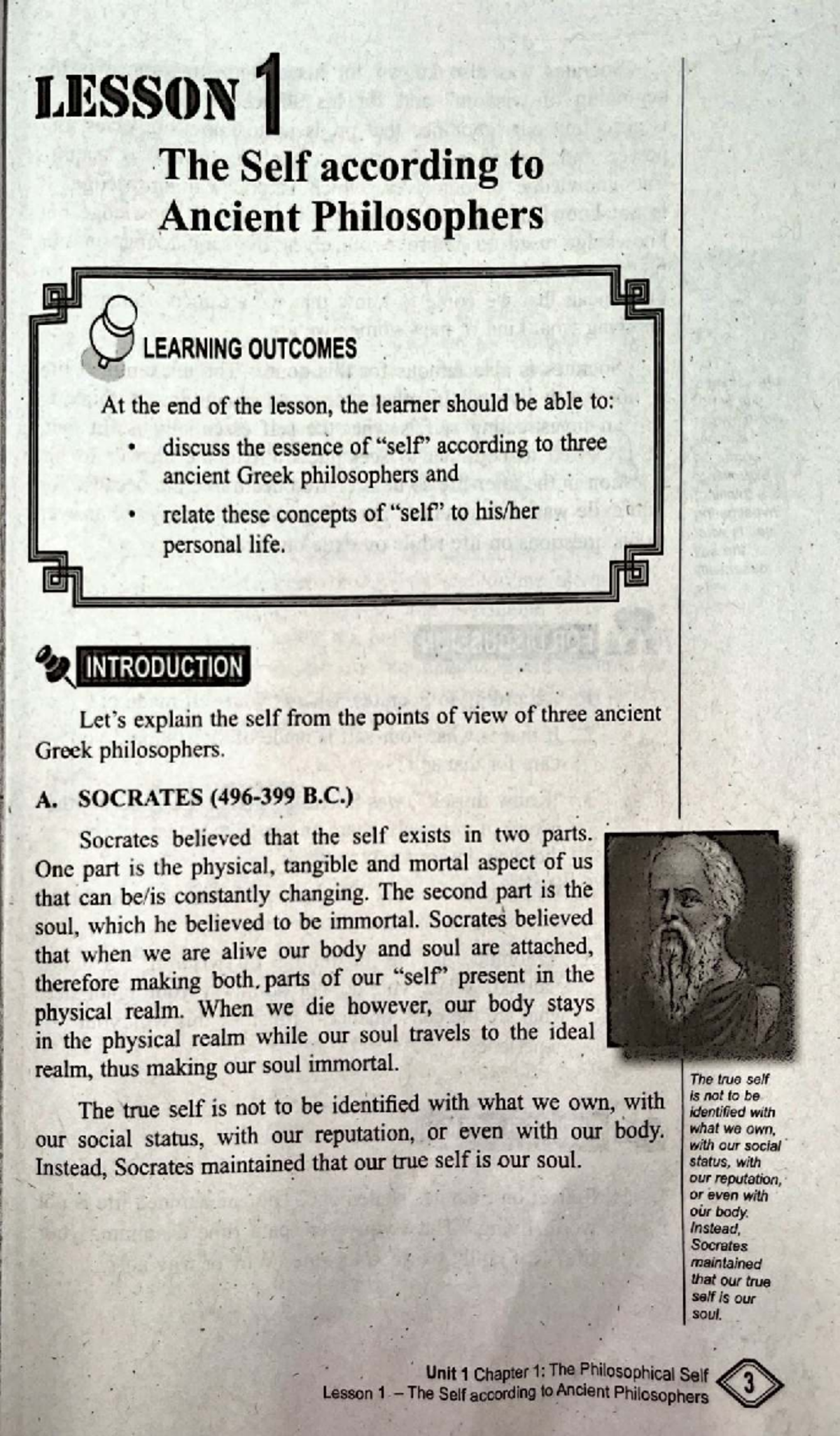 Lesson 1: The Self in Ancient Philosophy - Socrates & Aristotle - Studocu