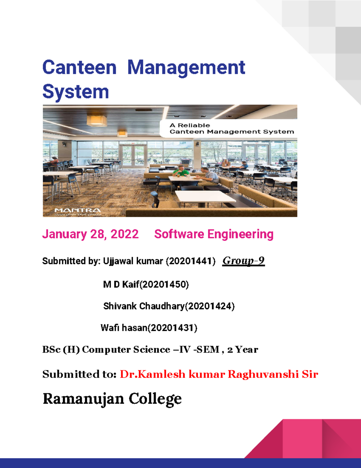 Canteen Management System Project Report - BSc (H) CS IV Sem - Studocu