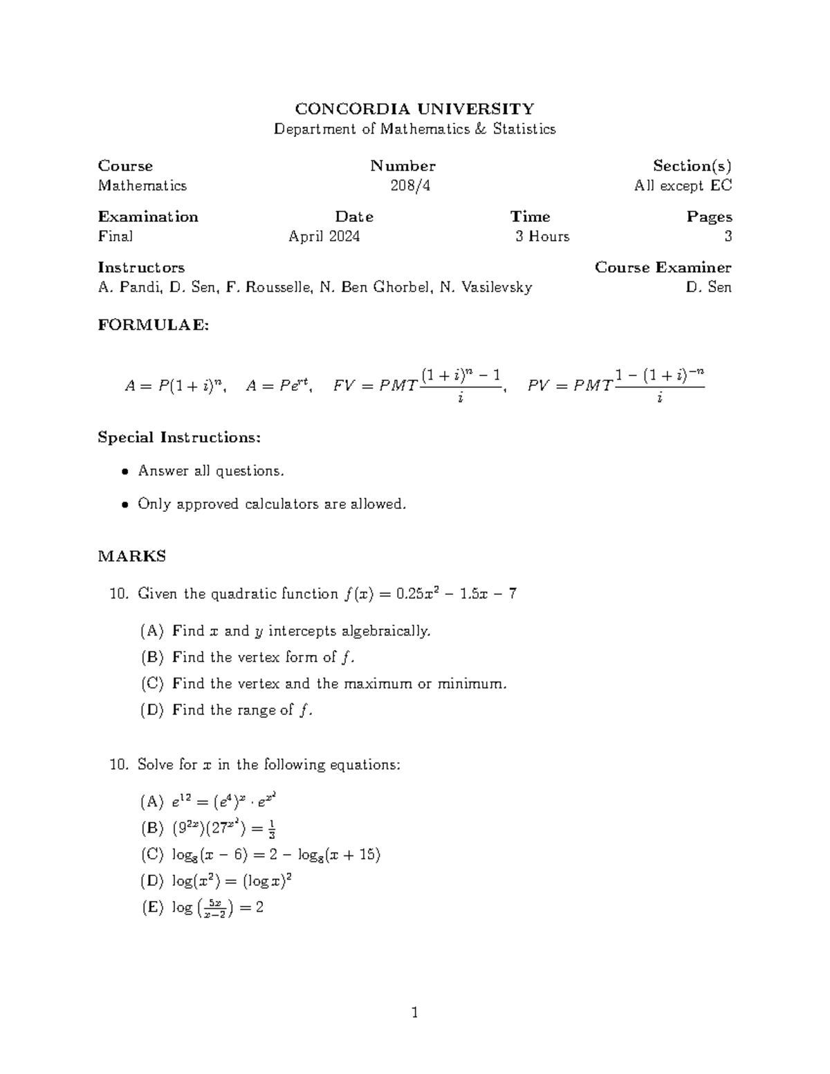 Math 208 Final Exam Review - April 2024 - Studocu