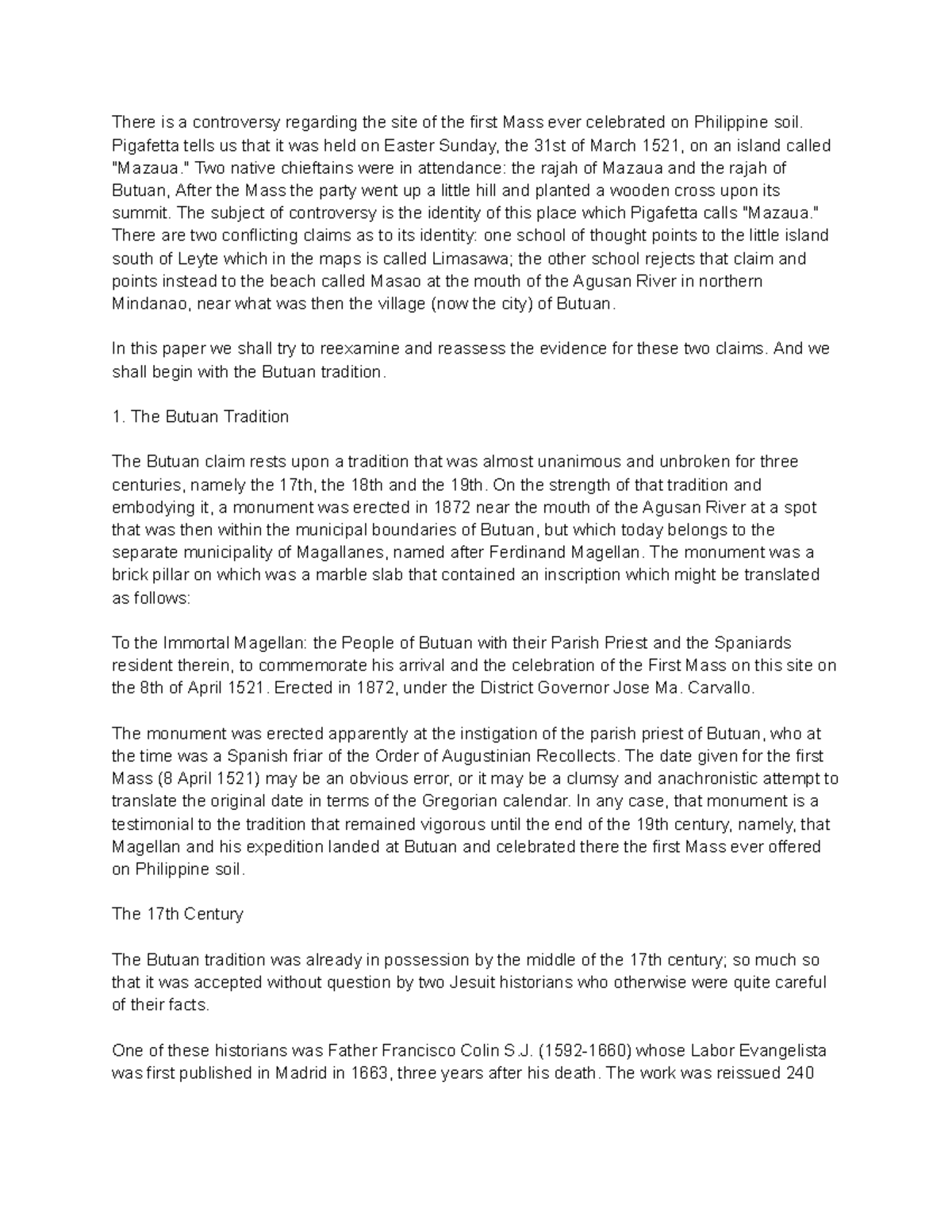 First Mass Controversy: Limasawa vs. Butuan - RIPH111 - Studocu