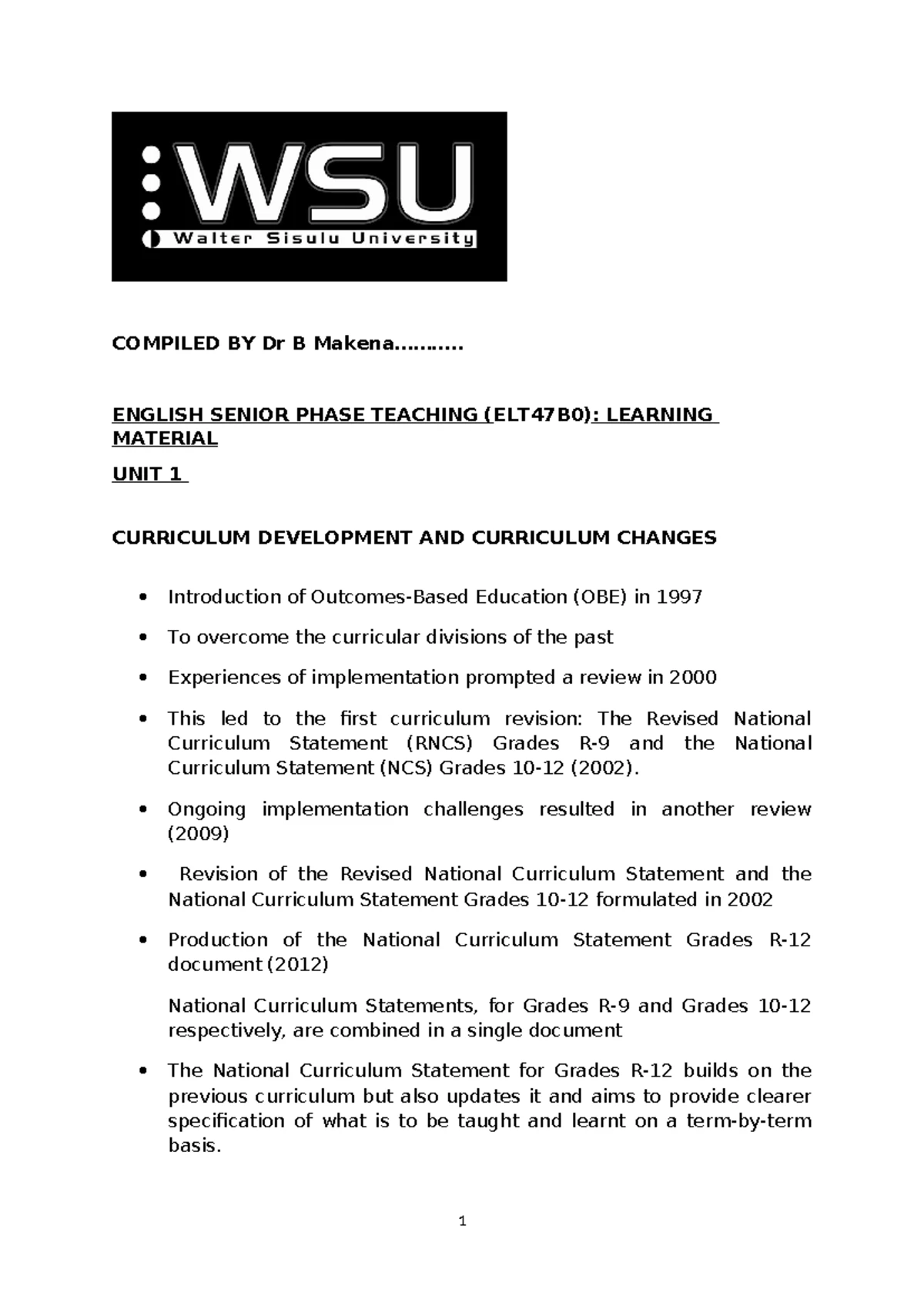 CAPS isiXhosa HL Curriculum Overview for Grades R-3 FS - Studocu