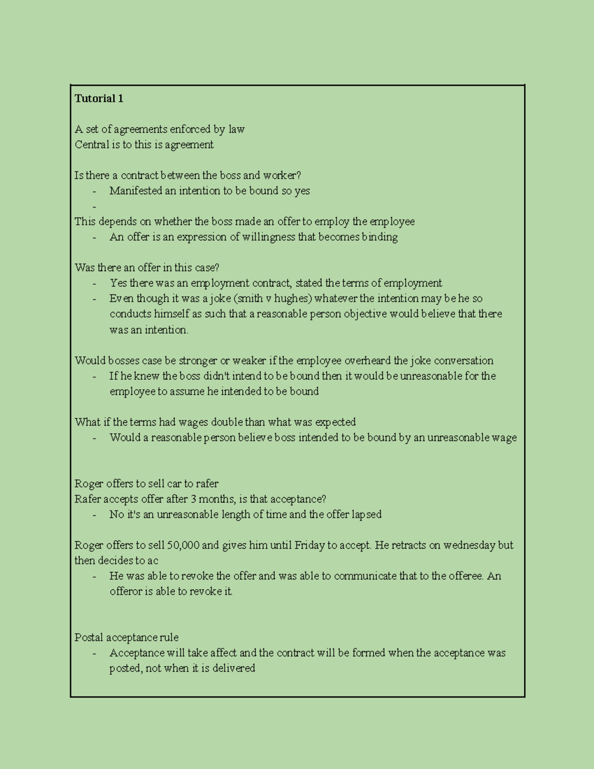 LAWS211-All Tutorials - Tutorial 1 A set of agreements enforced by law ...