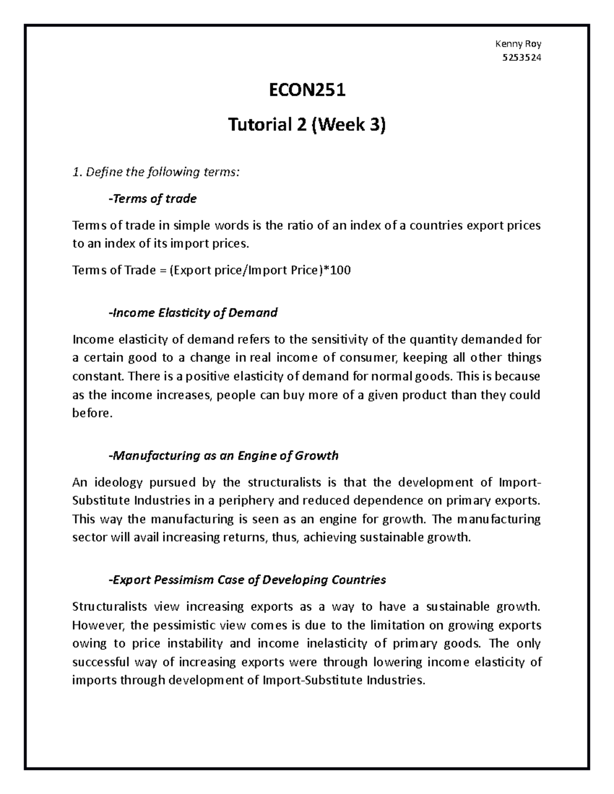 ECON251 Tutorial Task 2 - Terms of Trade & Industrialization Insights ...