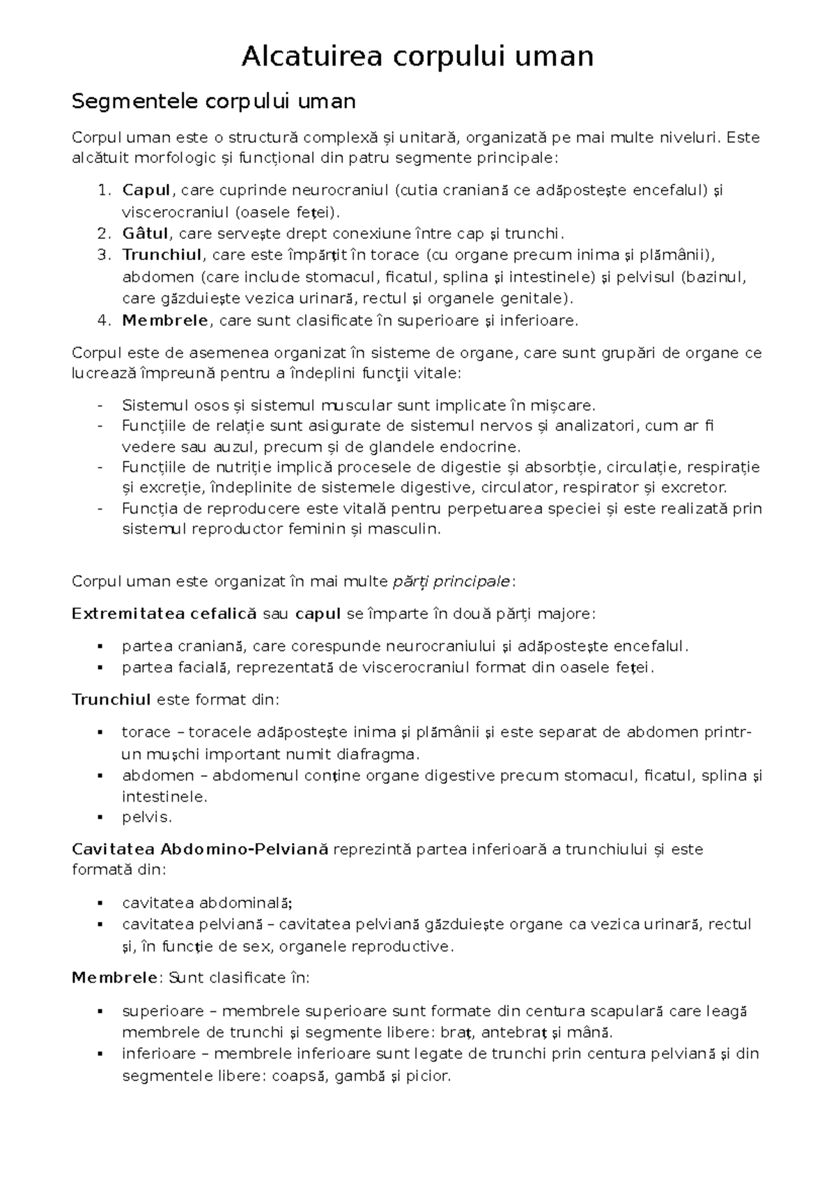 Alcatuirea corpului uman: Segmentele și funcțiile principale - INFO ...