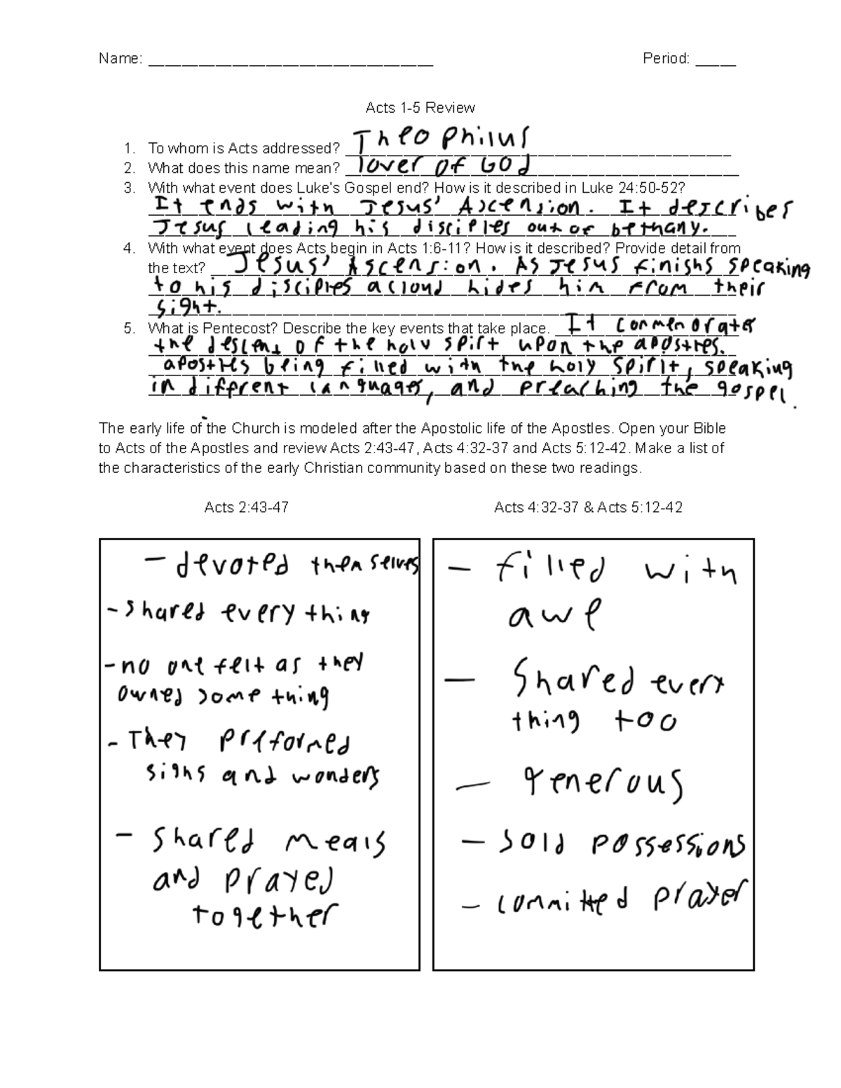 Acts of the Apostles Review Worksheet - Name ...