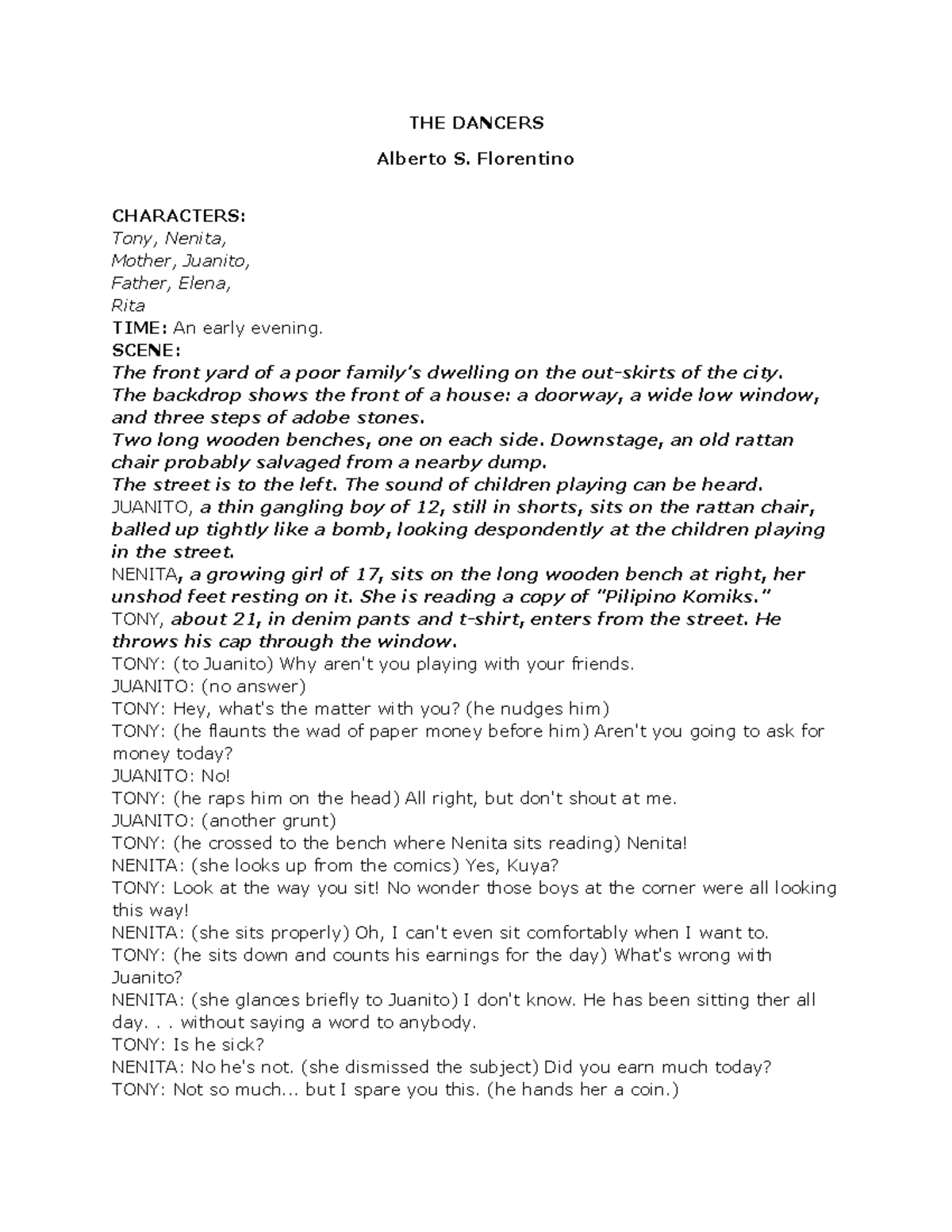 THE Dancers - Notes - THE DANCERS Alberto S. Florentino CHARACTERS ...