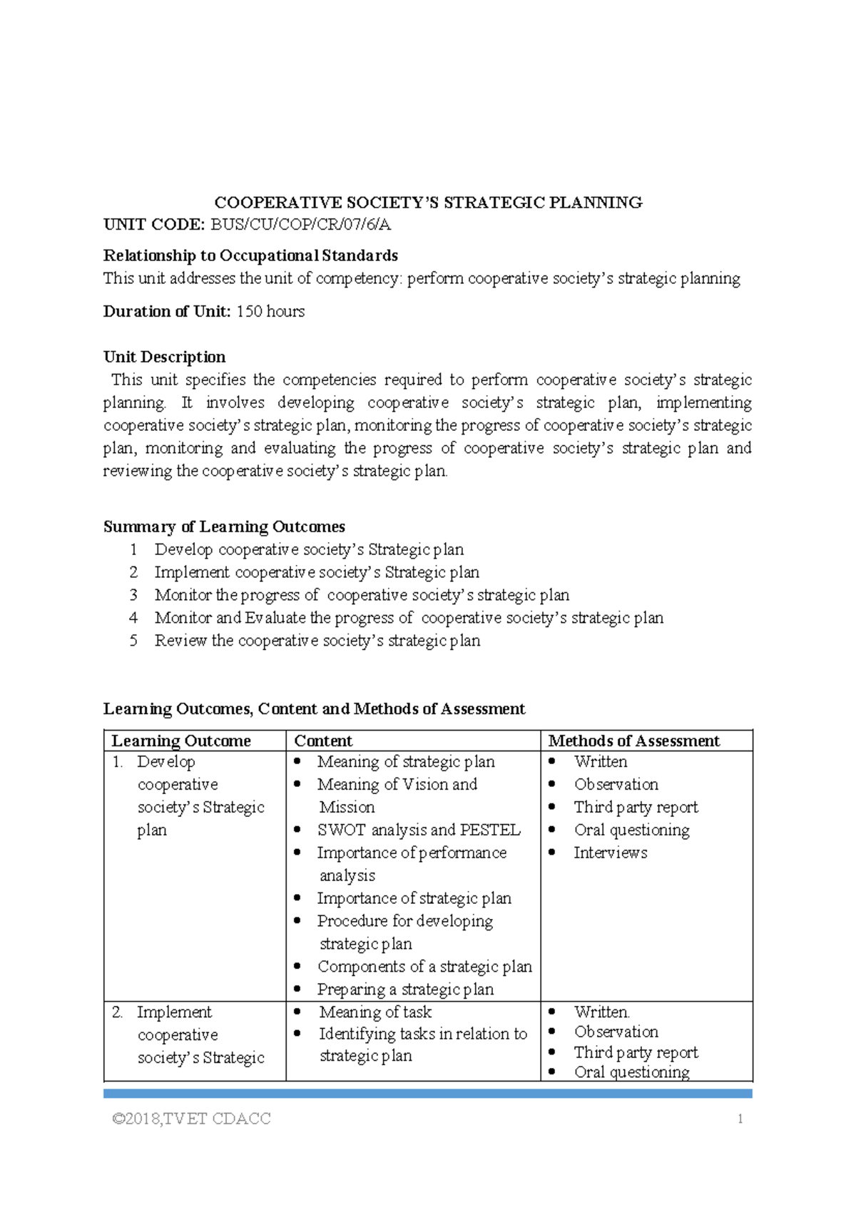 COOPERATIVE STRATEGIC PLANNING UNIT CODE: Curriculum Overview - Studocu