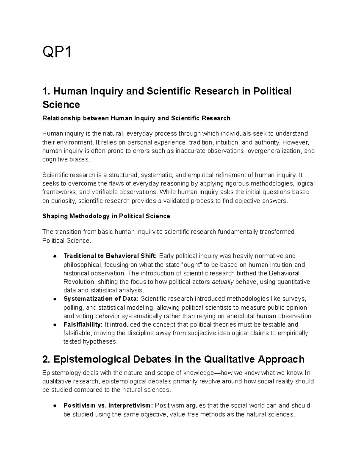 QP1 Research Methods in Politics: Human Inquiry & Scientific Research ...