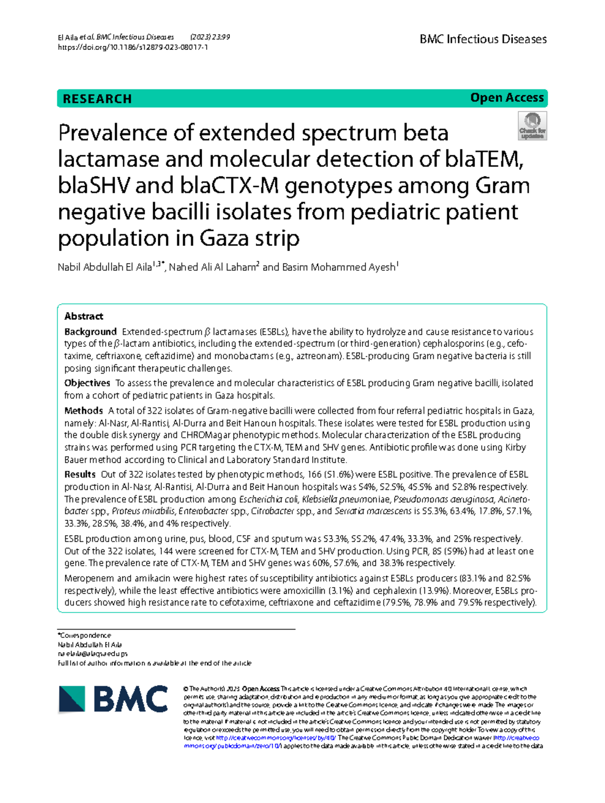 Prevalence of ESBL in Pediatric Gram-Negative Bacilli: Gaza Strip Study ...