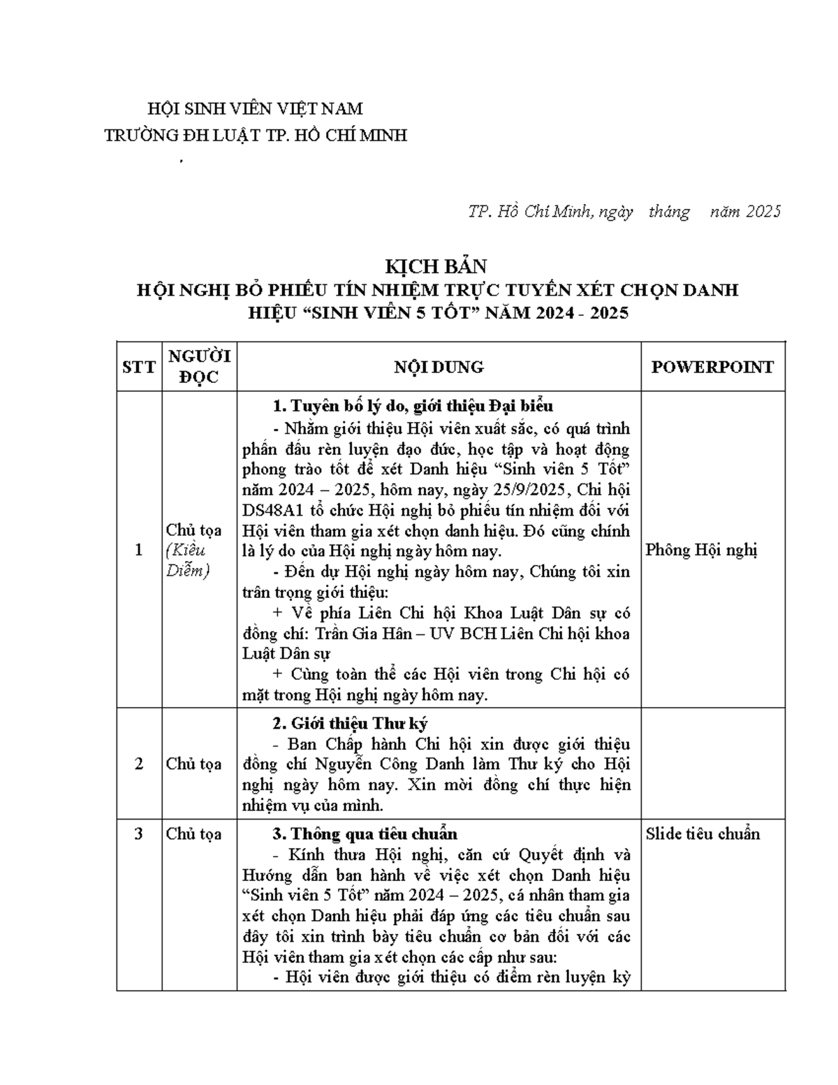 Kịch Bản Bỏ Phiếu Tín Nhiệm Danh Hiệu Viên 5 Năm 2024-2025 DS48A1 - Studocu