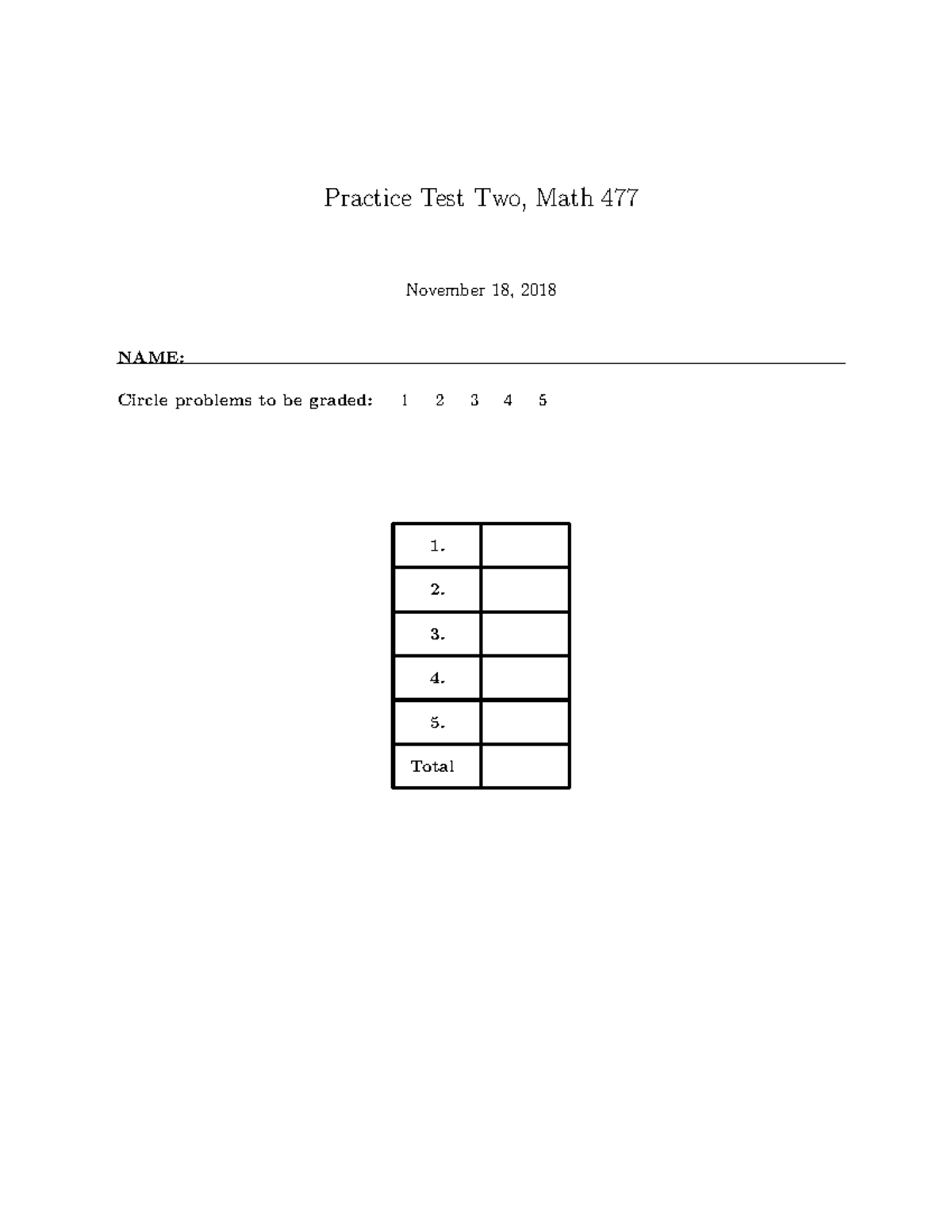 Practice Test Two, Math 477 - November 2018 - Studocu