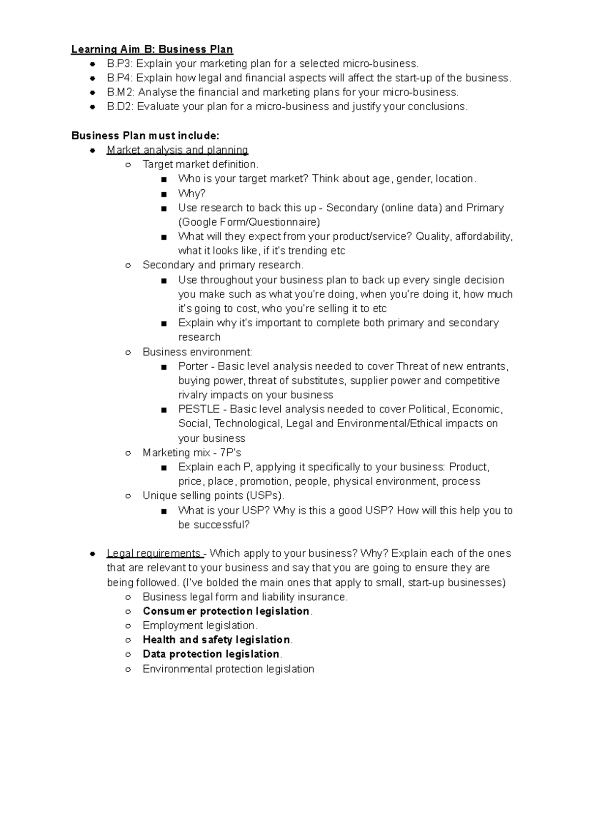 Unit 19, Learning Aim B: Business Plan Overview & Guidelines - Studocu
