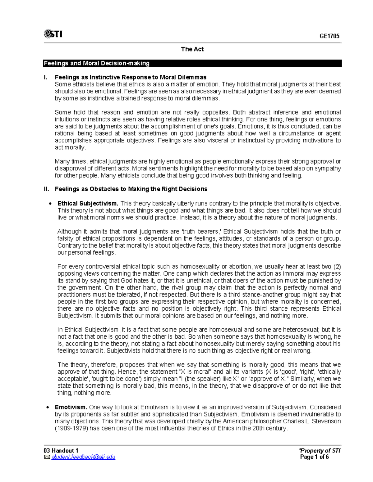 03 Handout 1(11) - 03 Handout 1 *Property of STI The Act Feelings and ...