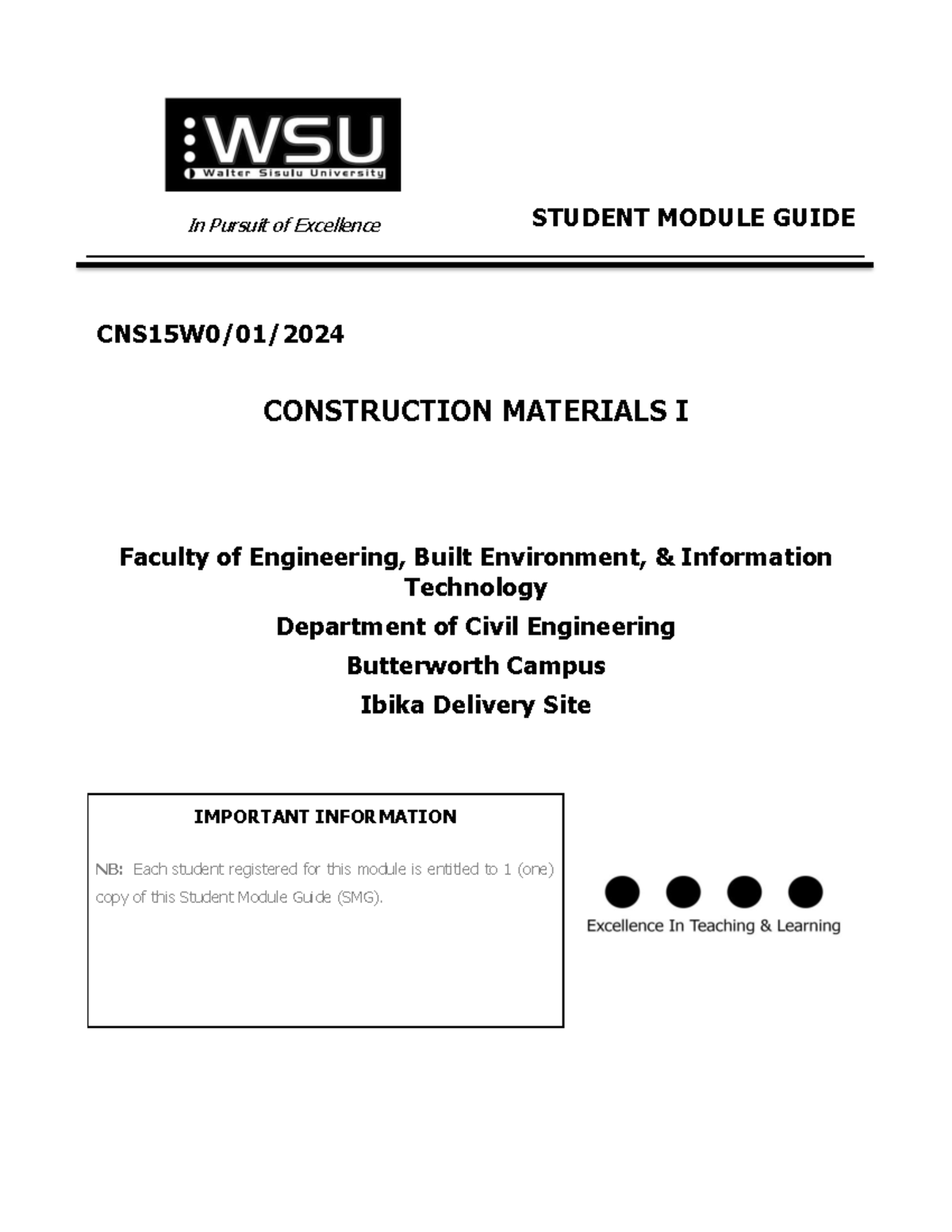 WSU SMG - Construction Materials I Module Guide 2024 ECP-BTW - Studocu