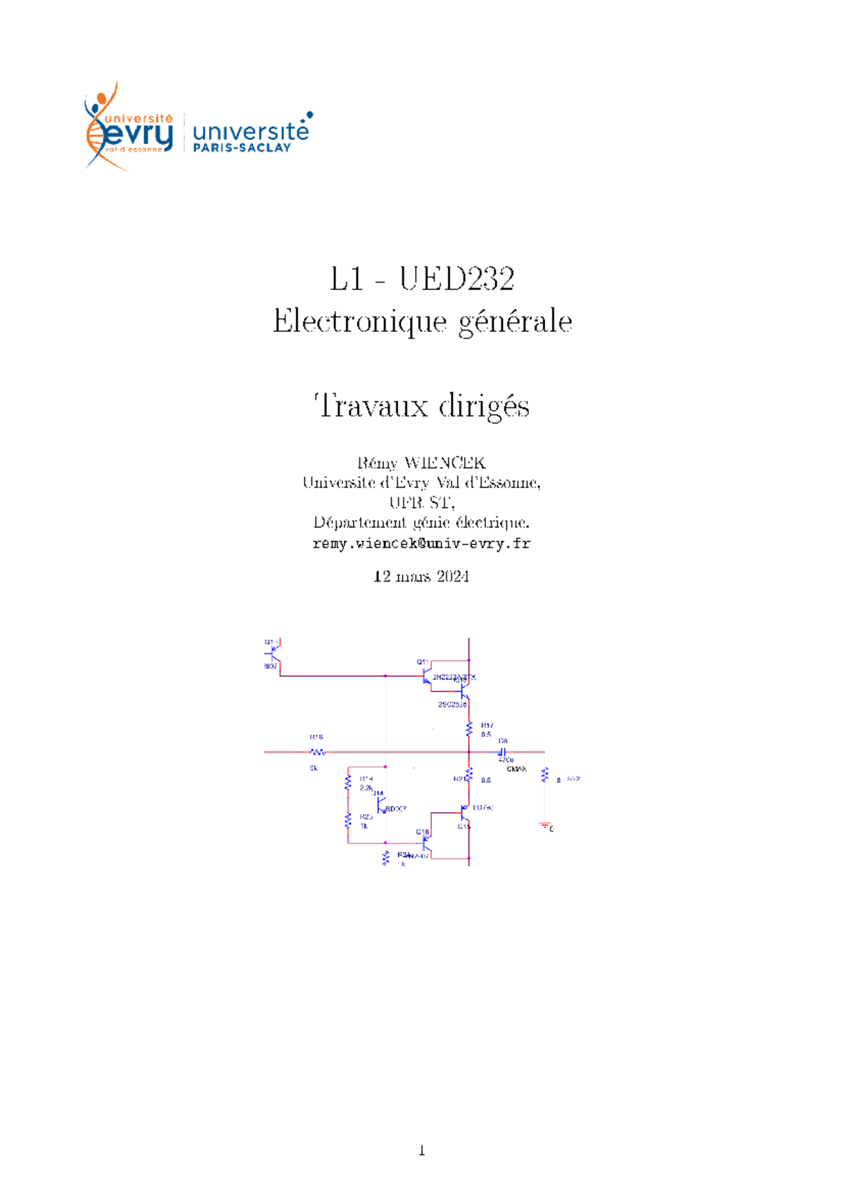 Sujets TD 2024 - TD Elec - L1 - UED Electronique générale Travaux ...