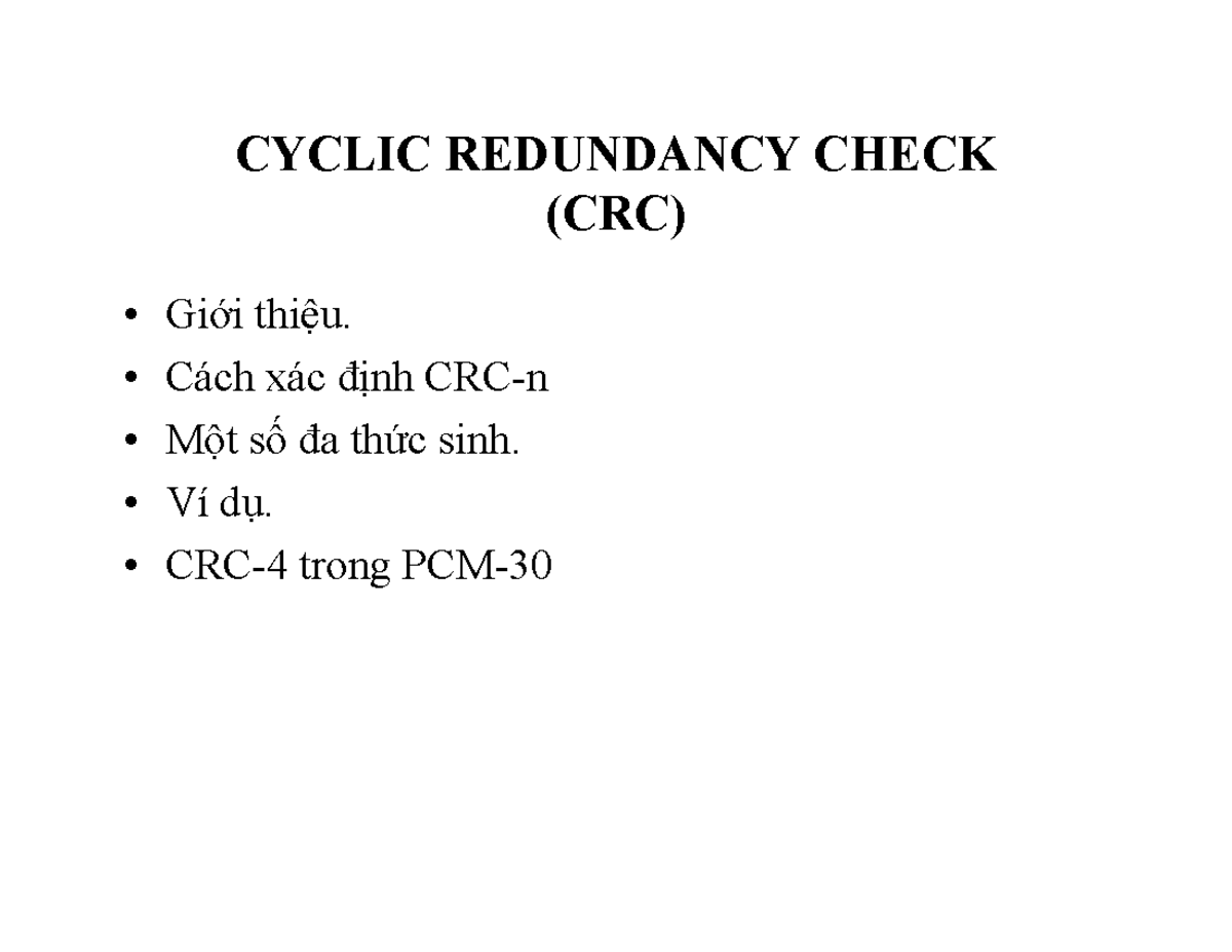 Cyclic Redundancy Check (CRC) Analysis and Calculation 197641 - Studocu