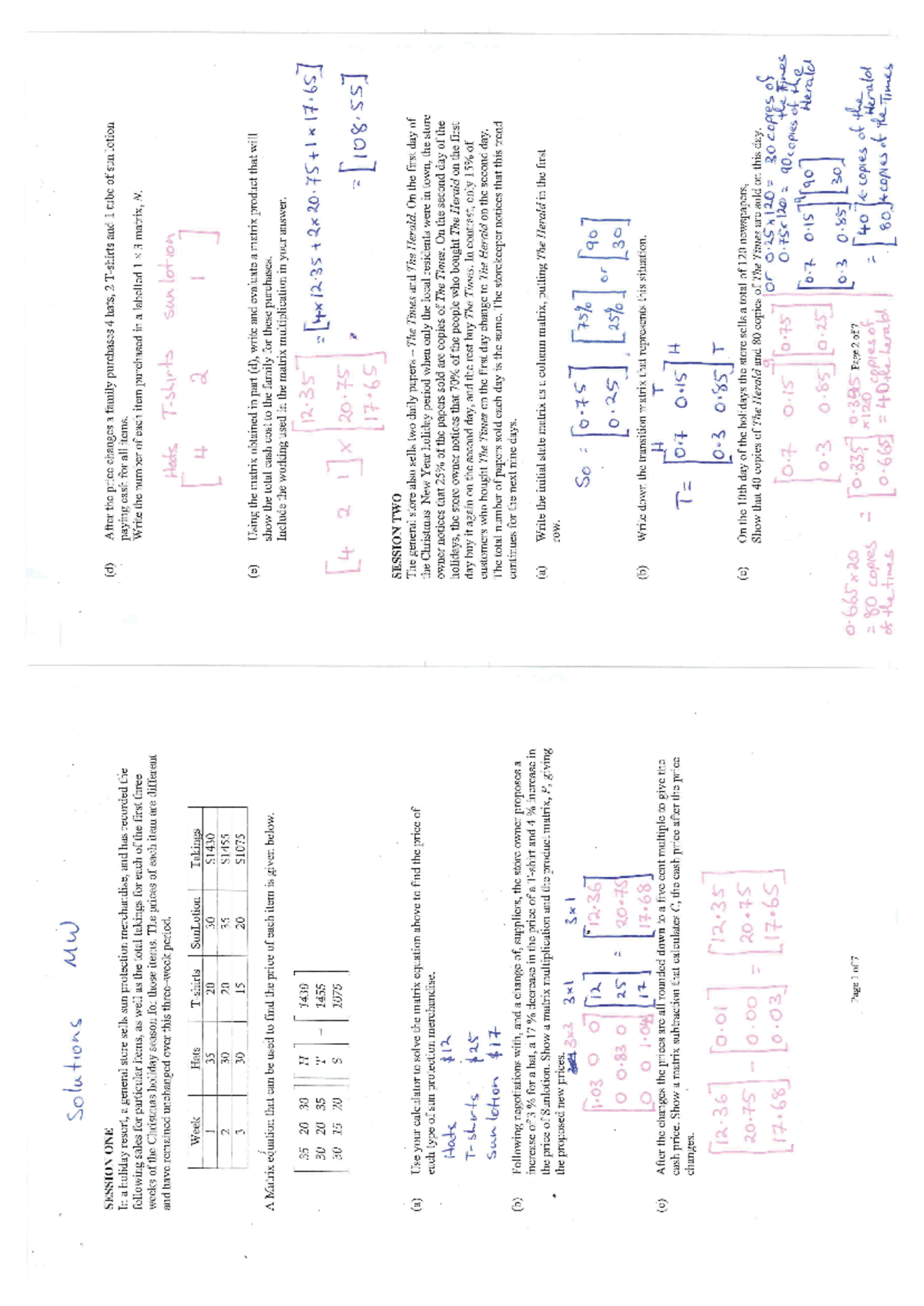 Matrices 2024 SAC 2 Practice Solutions and Calculations - Studocu