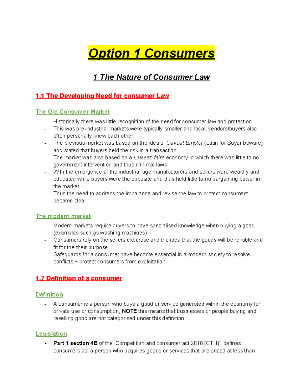 Legal Studies HSC Notes: Understanding Consumer Law and Protections ...