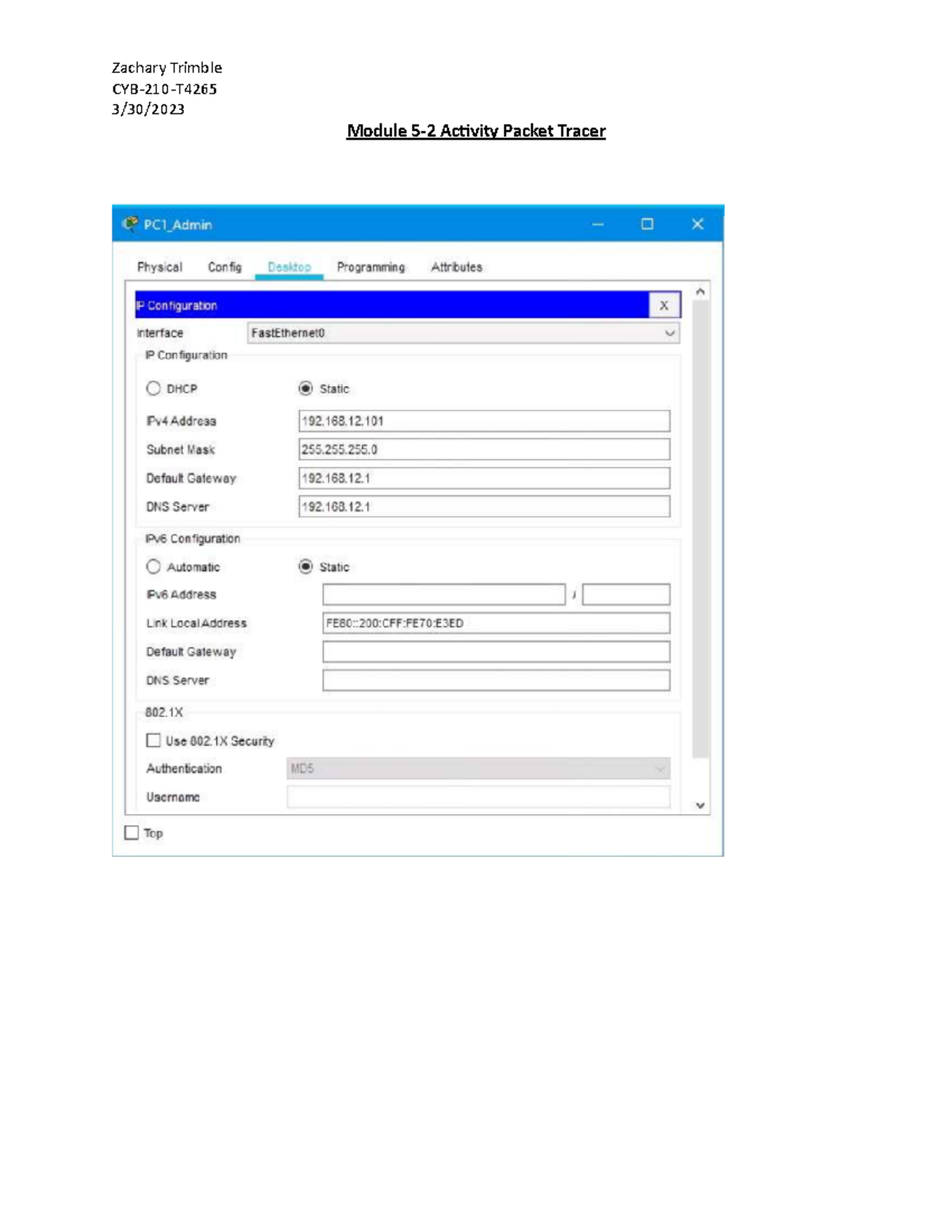 5-2 Packet Tracer Activity Guide - CYB 210 - Studocu