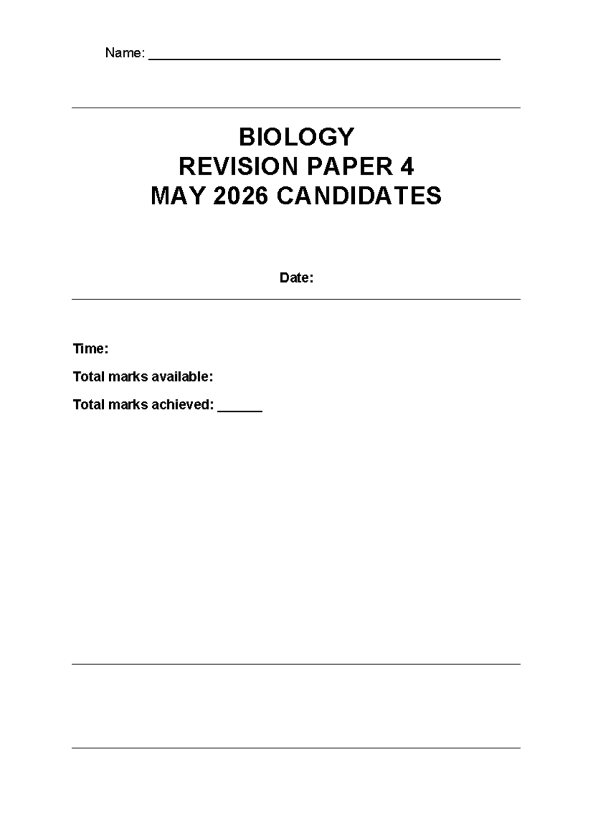 Biology Revision Paper 4 - May 2026 Candidates - Studocu