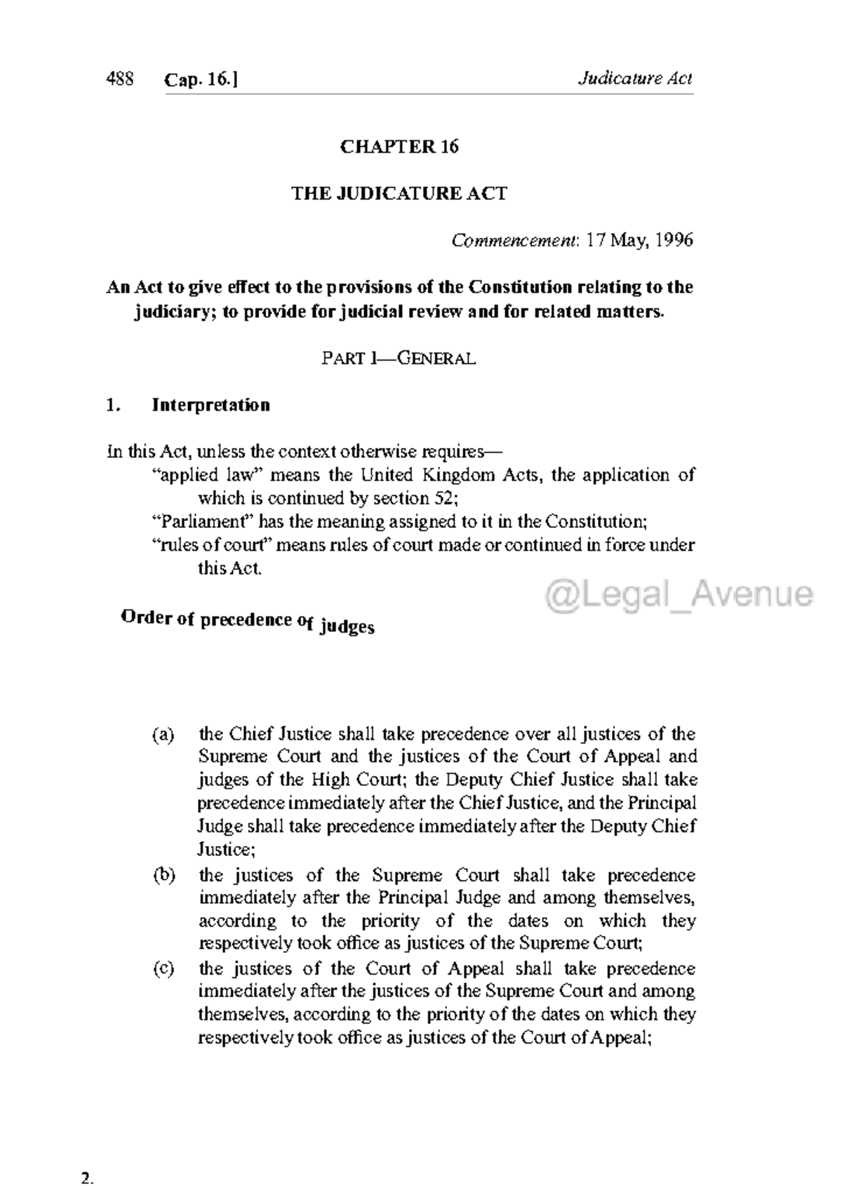 Revised Judicature Act Overview - CAP 16 Legal Framework - Studocu
