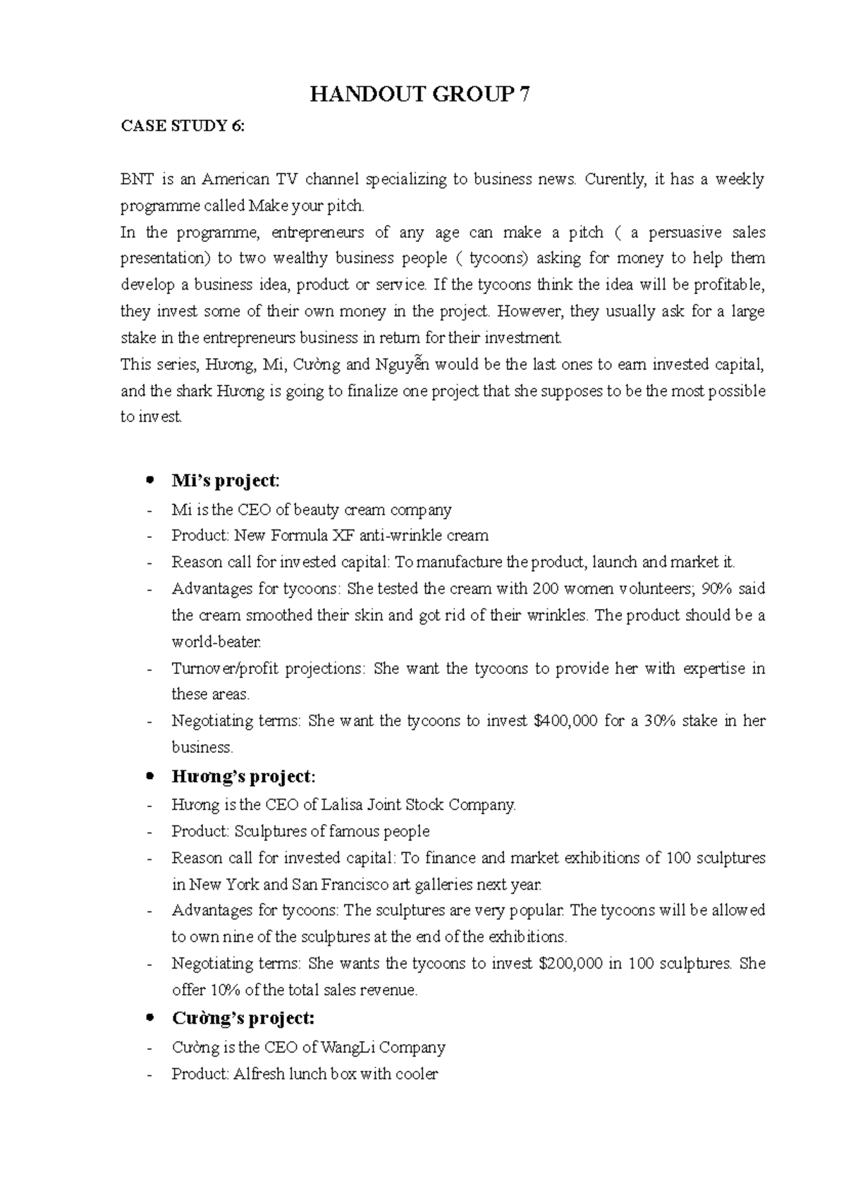 Handout Group 7 - cccc - HANDOUT GROUP 7 CASE STUDY 6: BNT is an ...