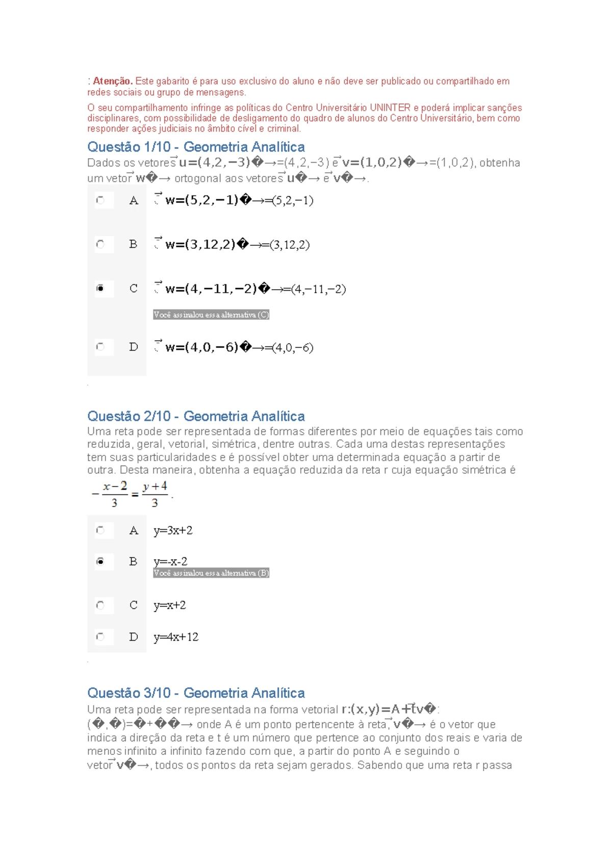 Gabarito Prova Desenho Técnico 3 - UNINTER - Studocu