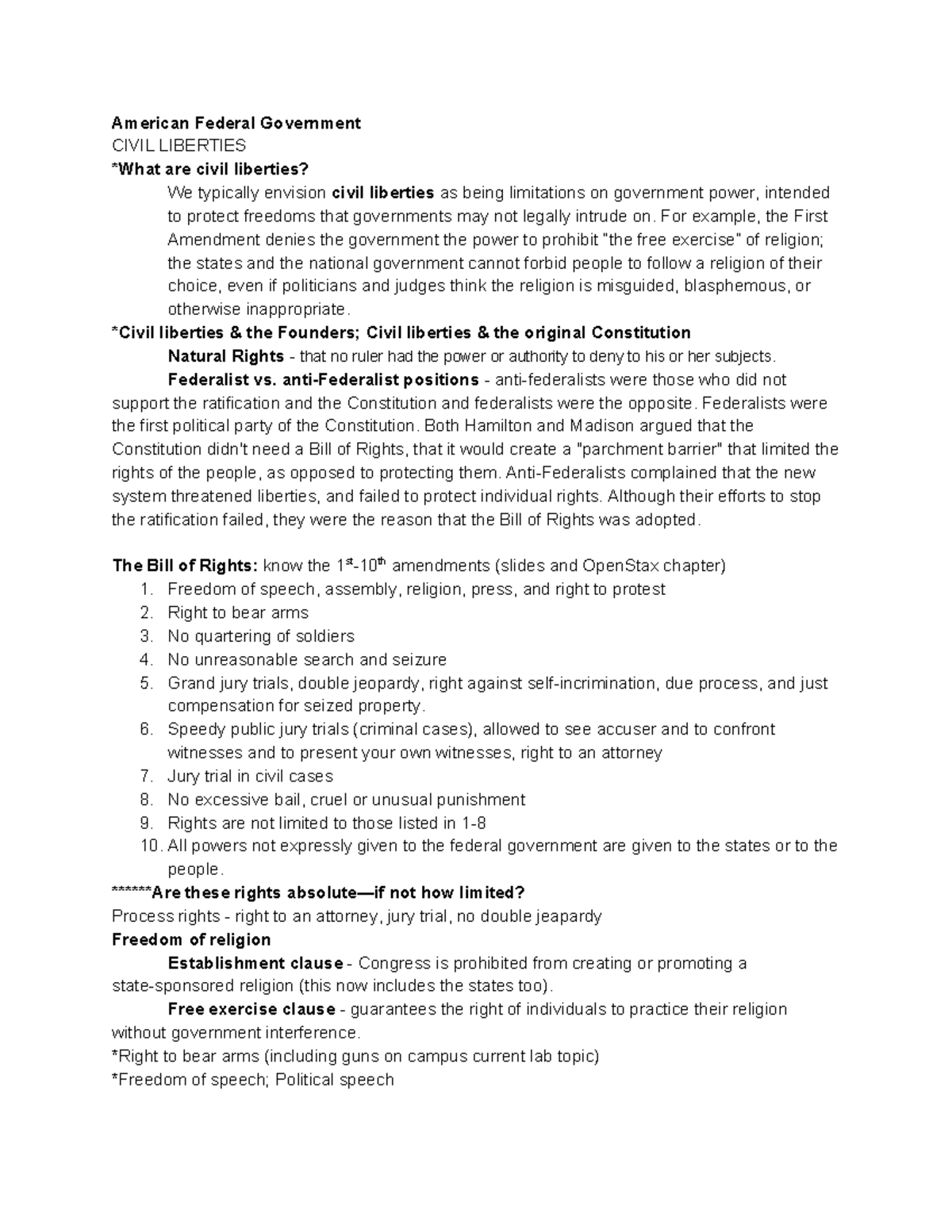 Gov 2 Exam Study Guide: Understanding Civil Liberties and Rights - Studocu