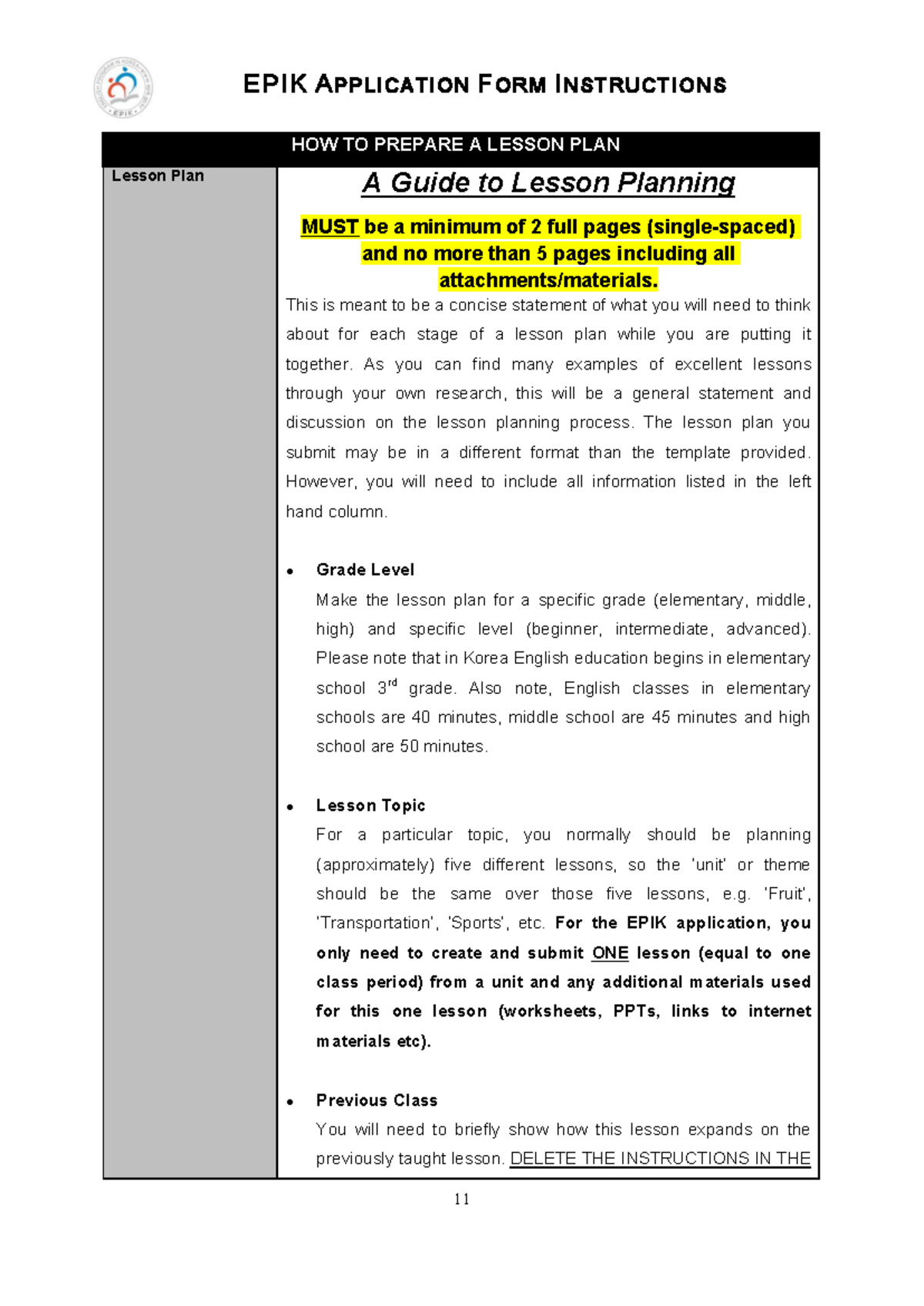 EPIK Lesson Plan Preparation Guide: Key Steps & Requirements - Studocu
