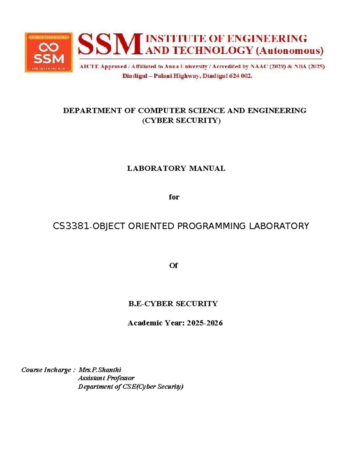 OOPS LAB Manual - CS3381 - III SEM (Cyber Security) - Studocu