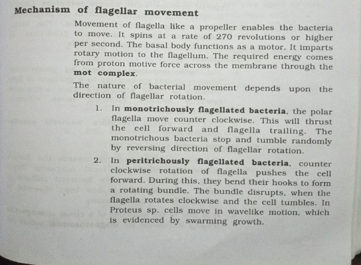 Mechanism of flagellar movement and bacterial response to stimuli - Studocu