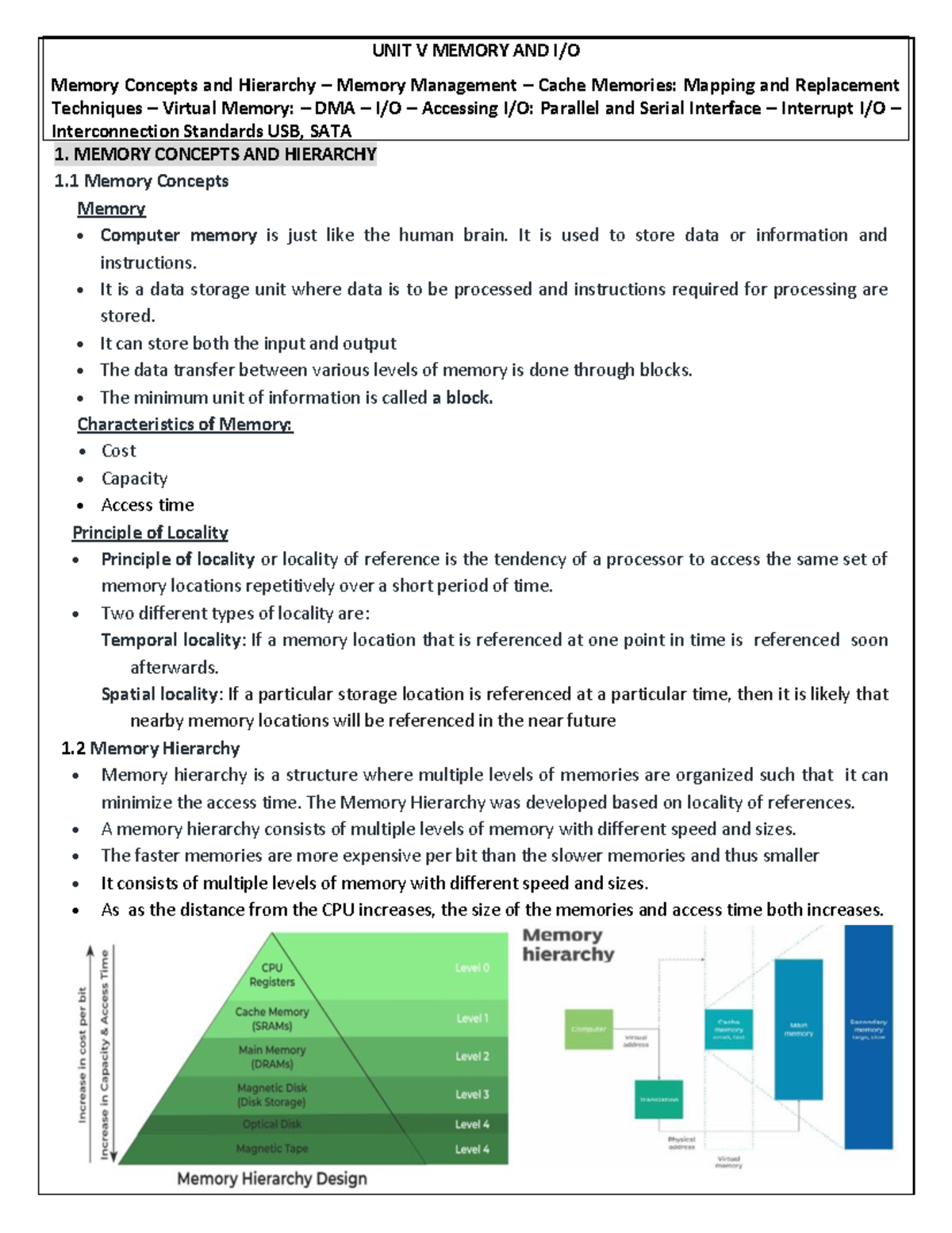 CS3351 DPCO UNIT 5: Memory Concepts, Management, and DMA Techniques ...