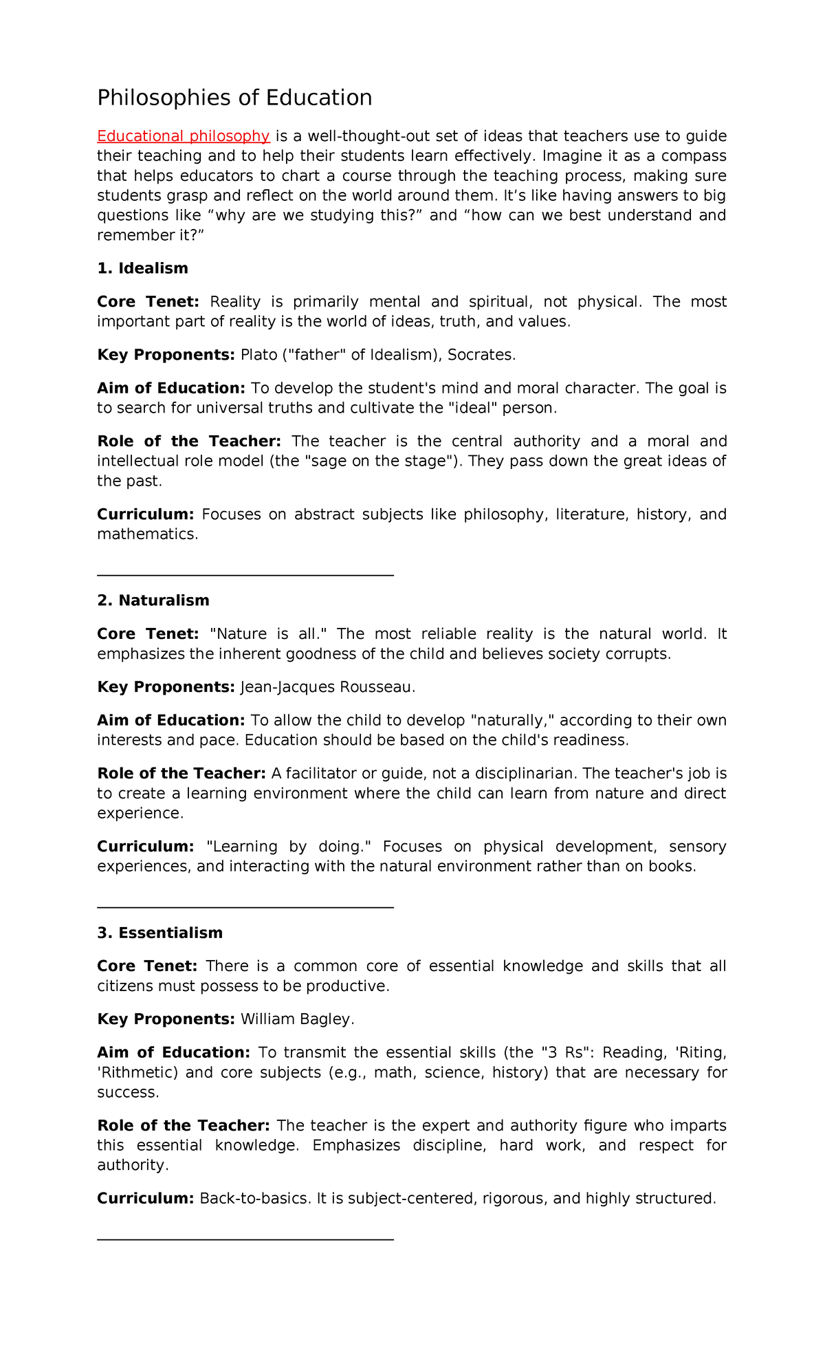 Philosophies of Education: A Comprehensive Overview - Studocu