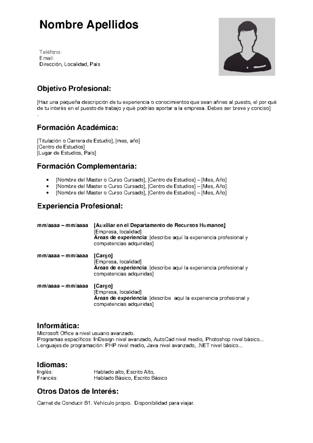 CVR - Plantilla y Ejemplo de Curriculum Vitae Profesional - Studocu