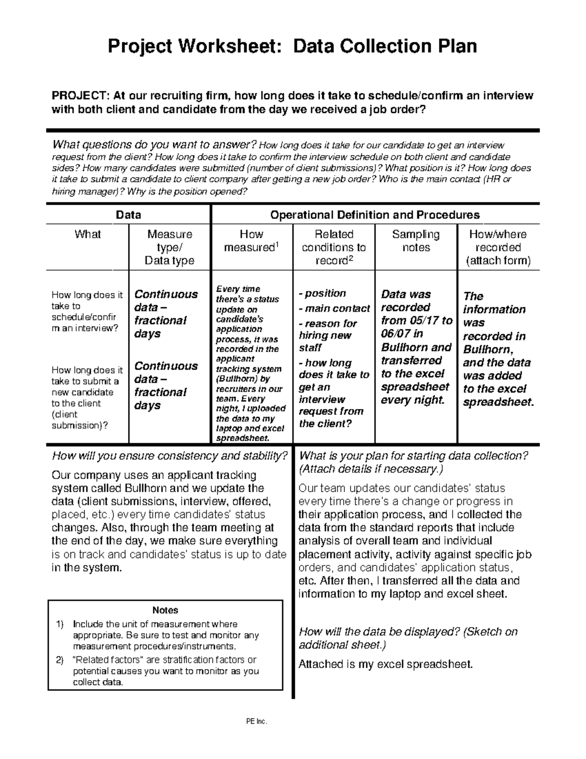 WEEK4 Data Collection Plan - PE Inc. Project Worksheet: Data Collection ...