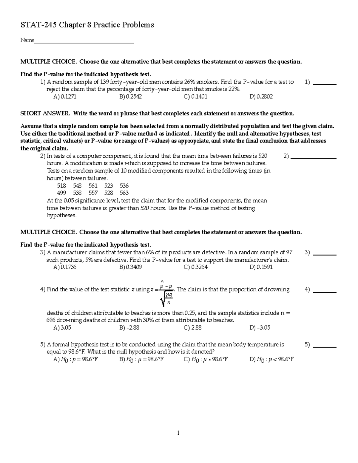 STAT-245 Week 11 (Chapter 8) Practice Winter 2023 - STAT-245 Chapter 8 Practice Problems - Studocu