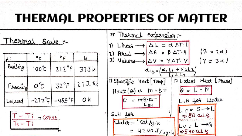 THERMAL PROPERTIES OF MATTER - Key Concepts and Formulas - Studocu