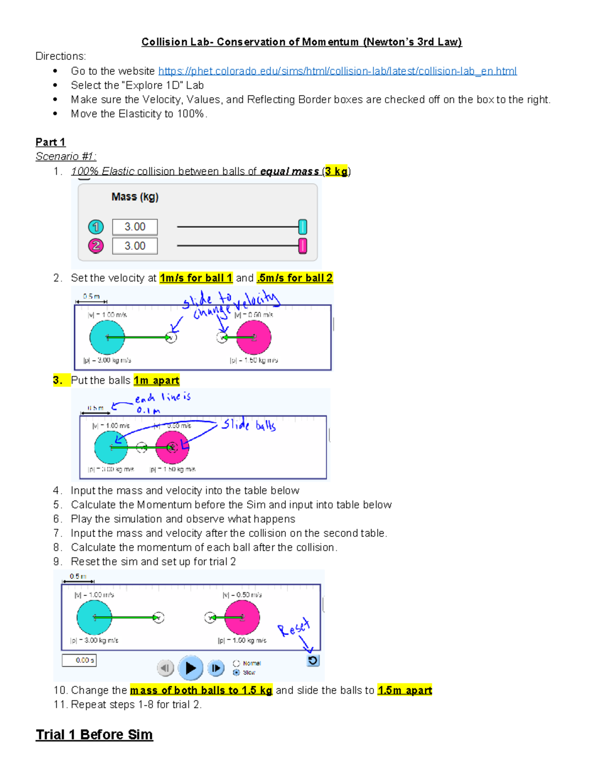 PHYS 101 - Collision Lab: Conservation of Momentum Simulation Guide - Studocu