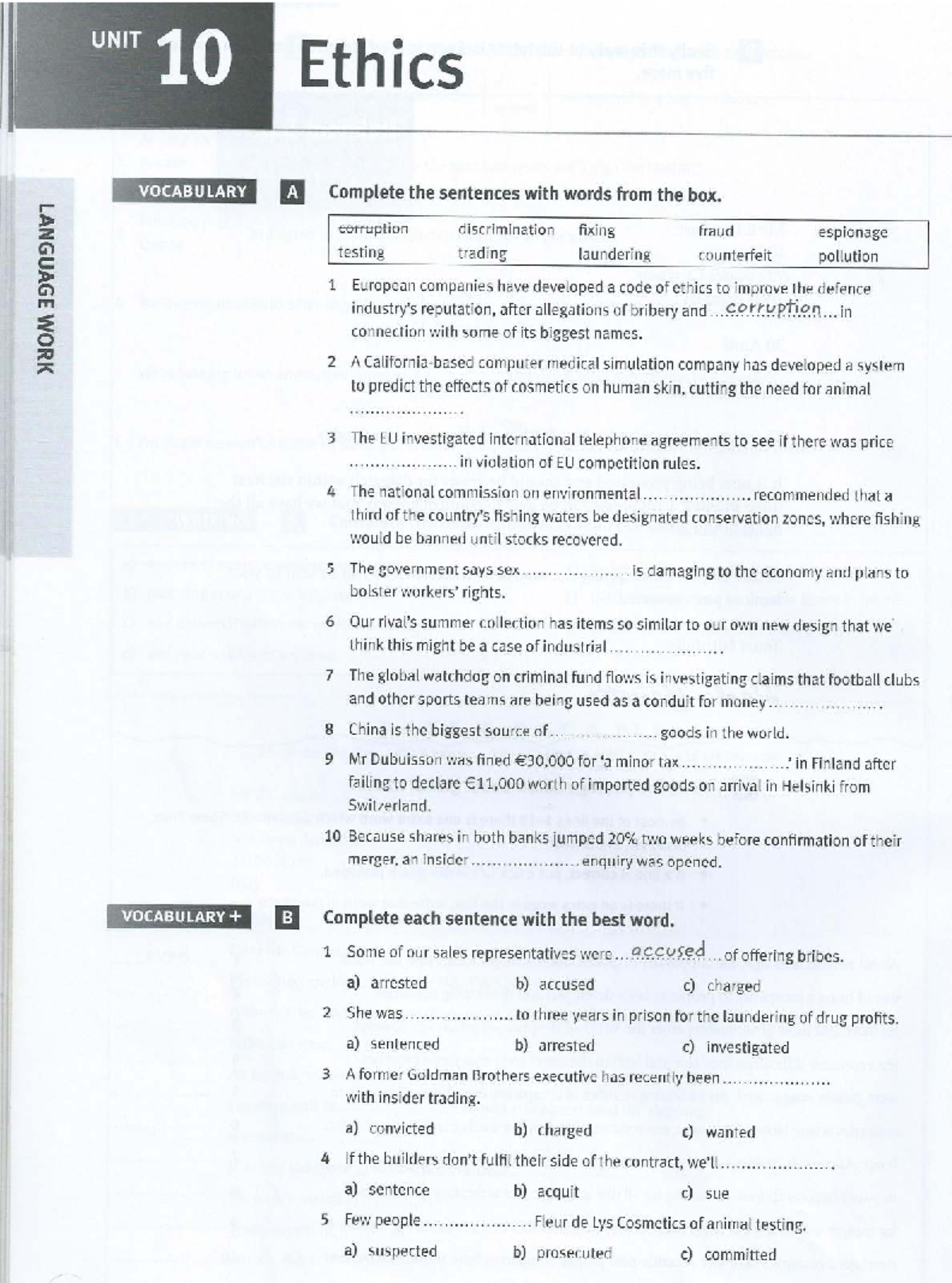 Unit 10 Practice File - class material - UNIT 10 Ethics VOCABULARY A ...