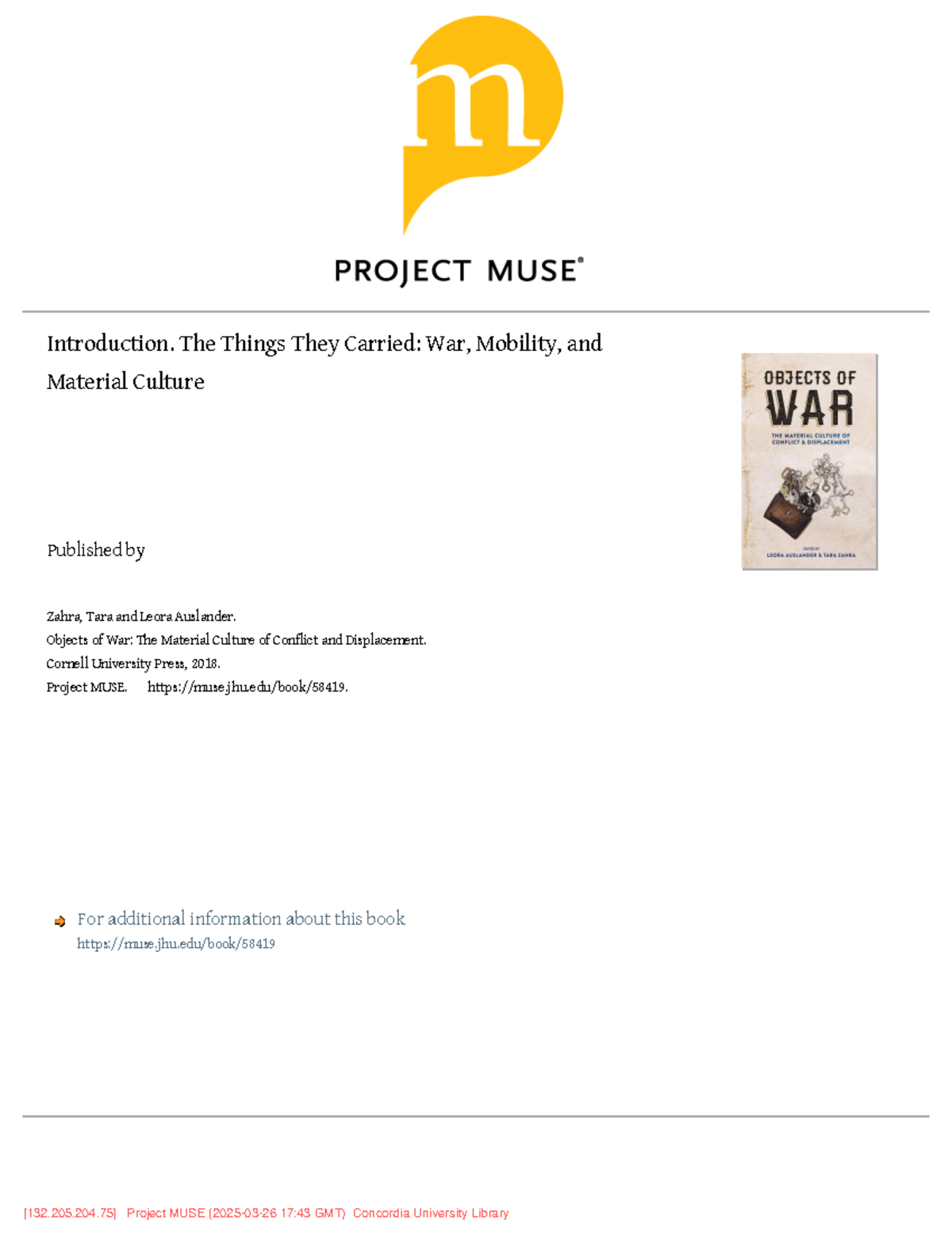 The Things They Carried: Analyzing War, Displacement, and Material ...