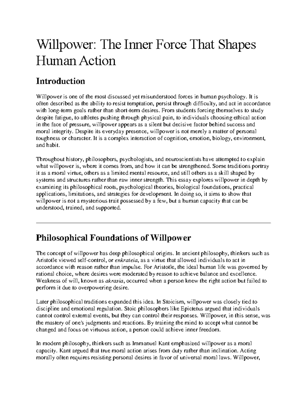 Willpower: Understanding Its Role in Human Behavior and Action - Studocu
