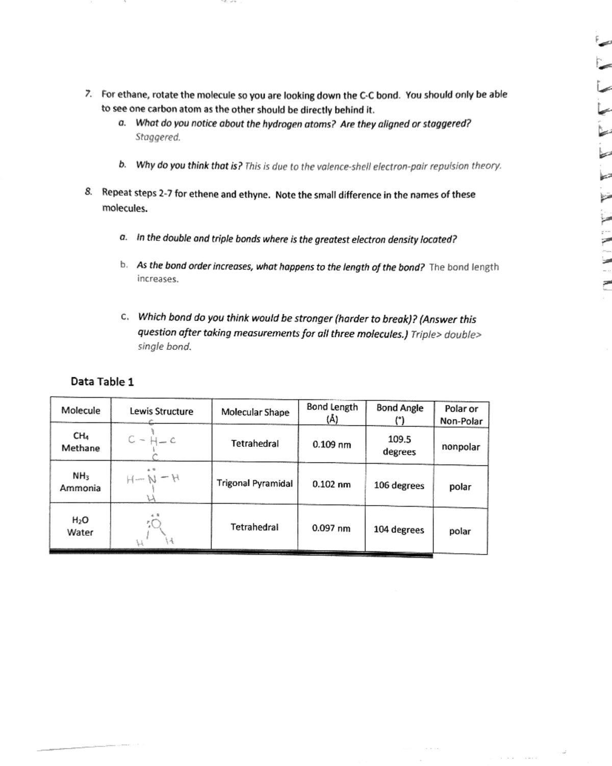 Draw Lewis structures - 7. For ethane, rotate the molecule so you are ...