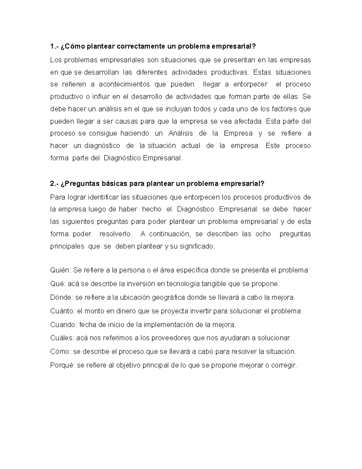 Análisis del Problema Empresarial - Tarea 1 Proyectos 2 - Studocu