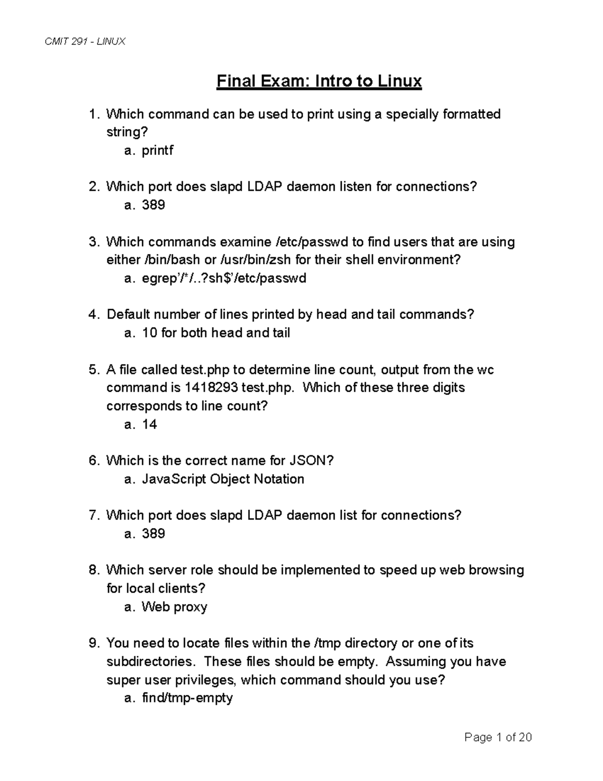 CMIT 291 - Final Exam Study Guide: Intro to Linux - Studocu