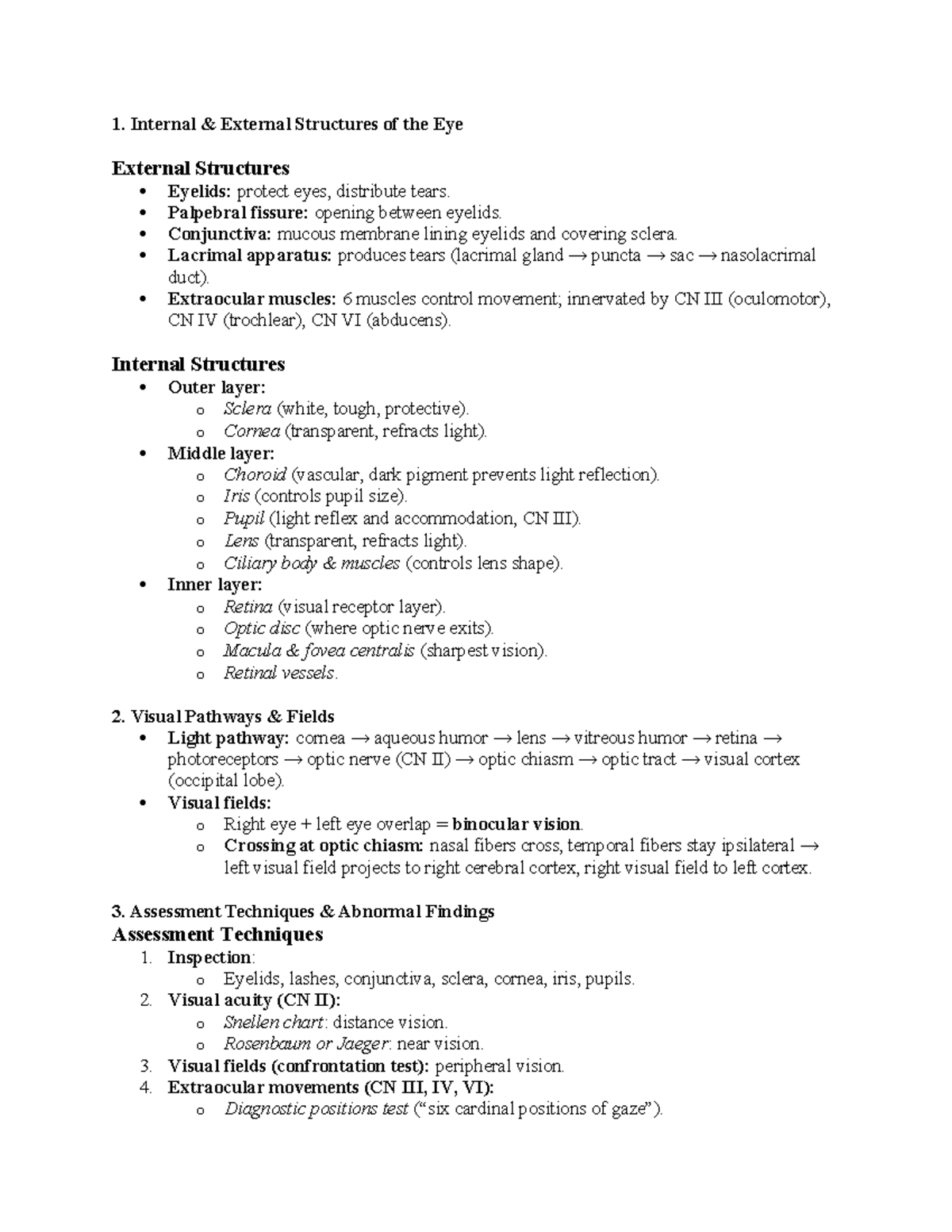 Ch 15 Review of Eye Anatomy & Visual Pathways - Lecture Notes - Studocu