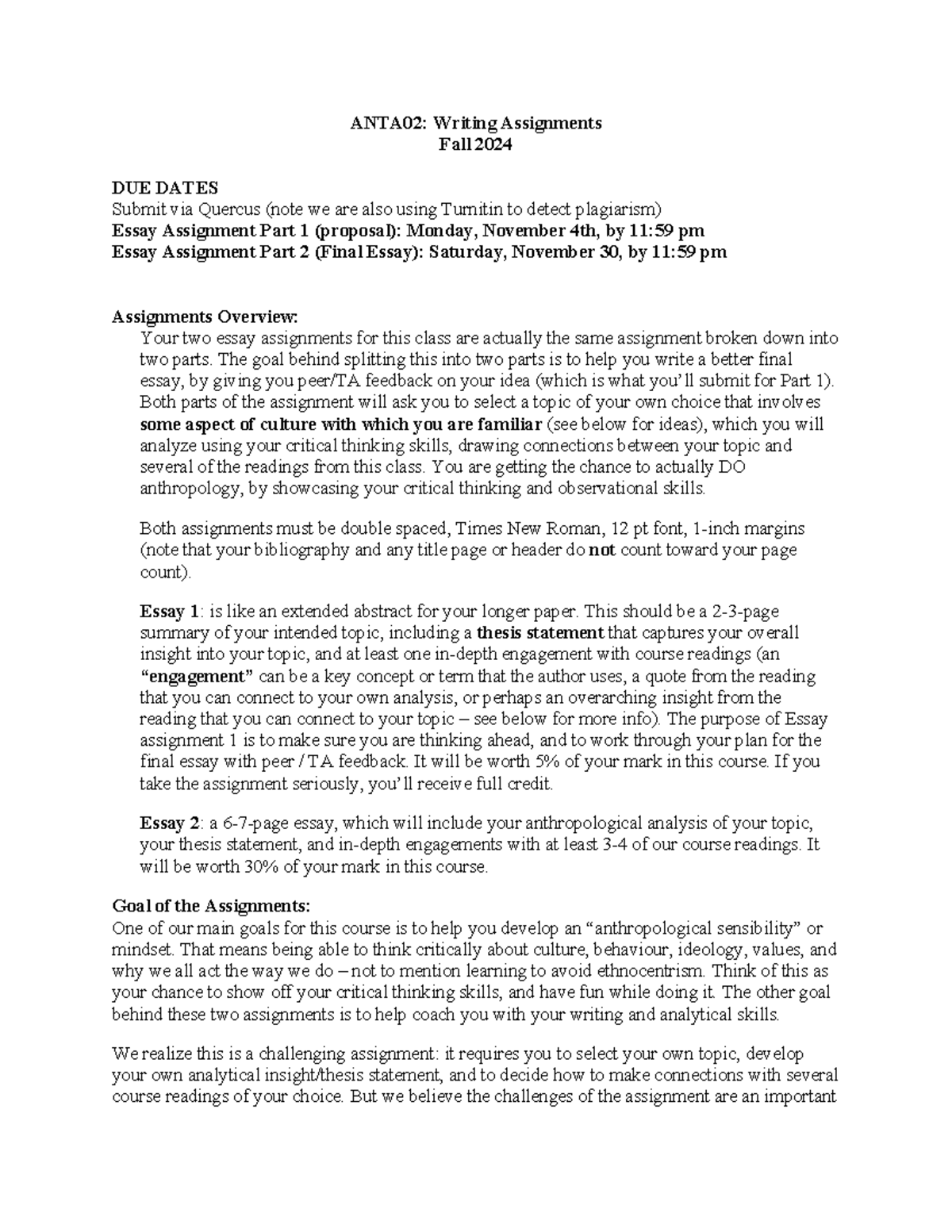 ANTA02-Essay Assignments and Checklist - ANTA02: Writing Assignments ...