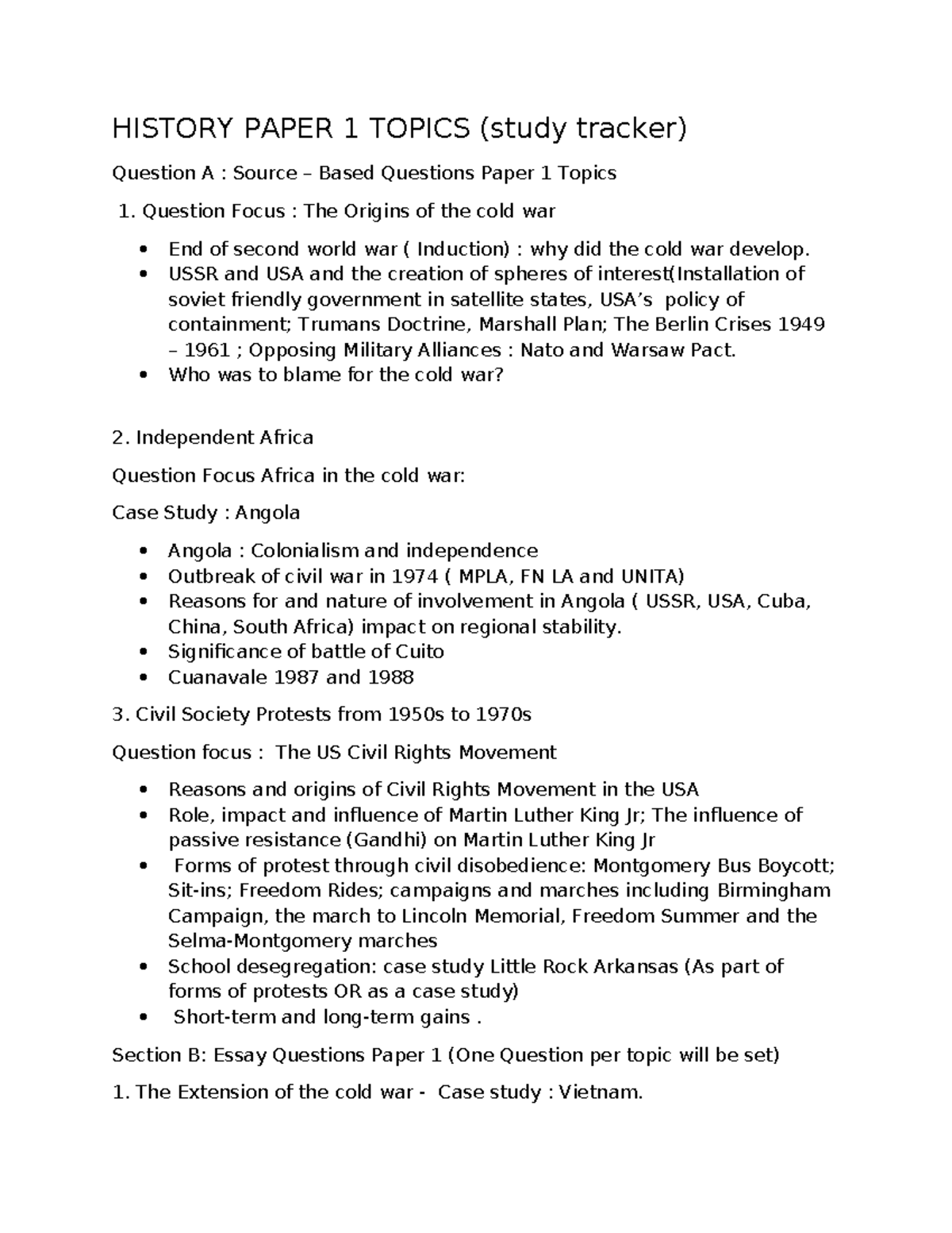 HISTORY PAPER 1: Comprehensive Study Notes for Key Topics - Studocu