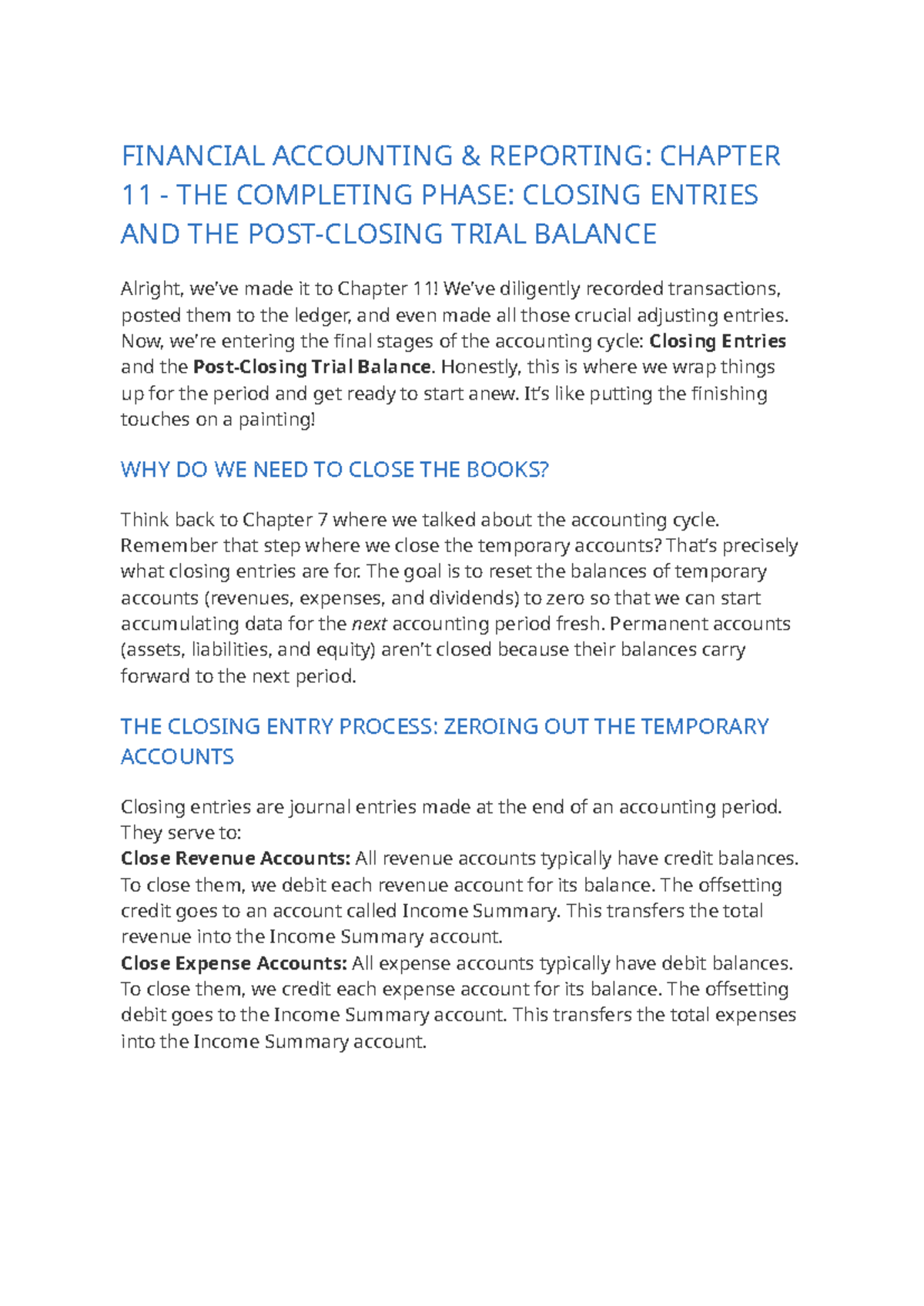 FINANCIAL ACCOUNTING: CHAPTER 11 CLOSING ENTRIES & TRIAL BALANCE - Studocu