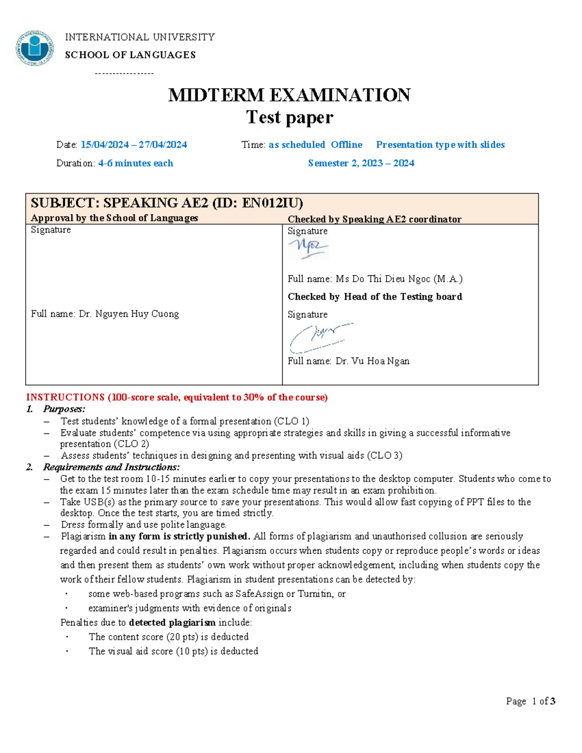 AE2 Speaking Midterm Exam Guidelines - 2023-2024 Semester 2 - Studocu